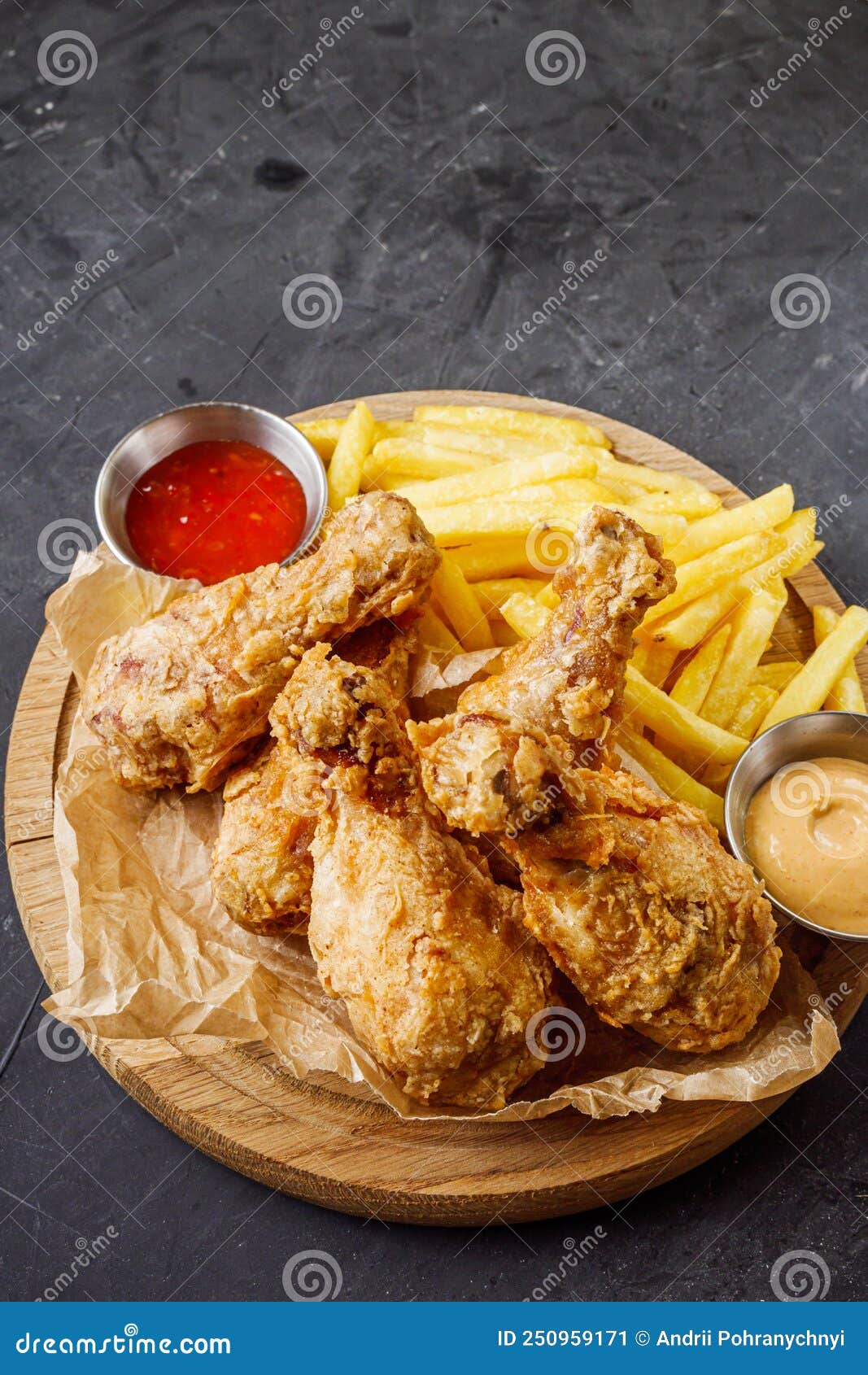 Crispy Deep-fried Chicken Drumsticks on a Black Background Stock Image ...