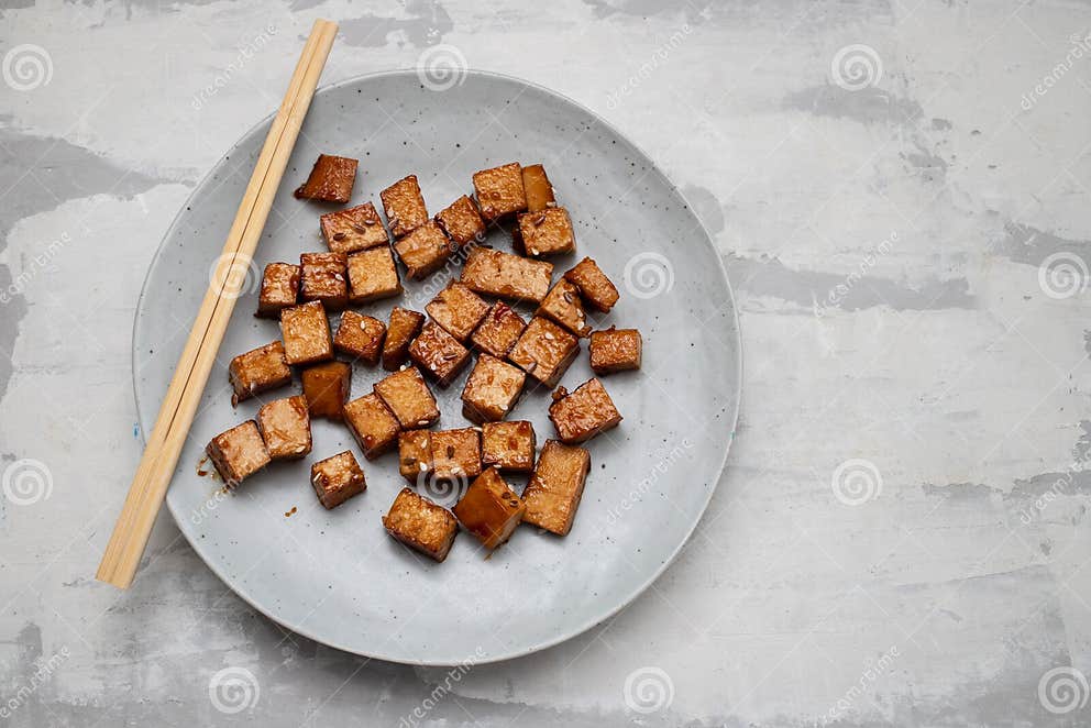 Crispy Deep Stir Fried Tofu Cubes on Small Dish Stock Photo - Image of ...