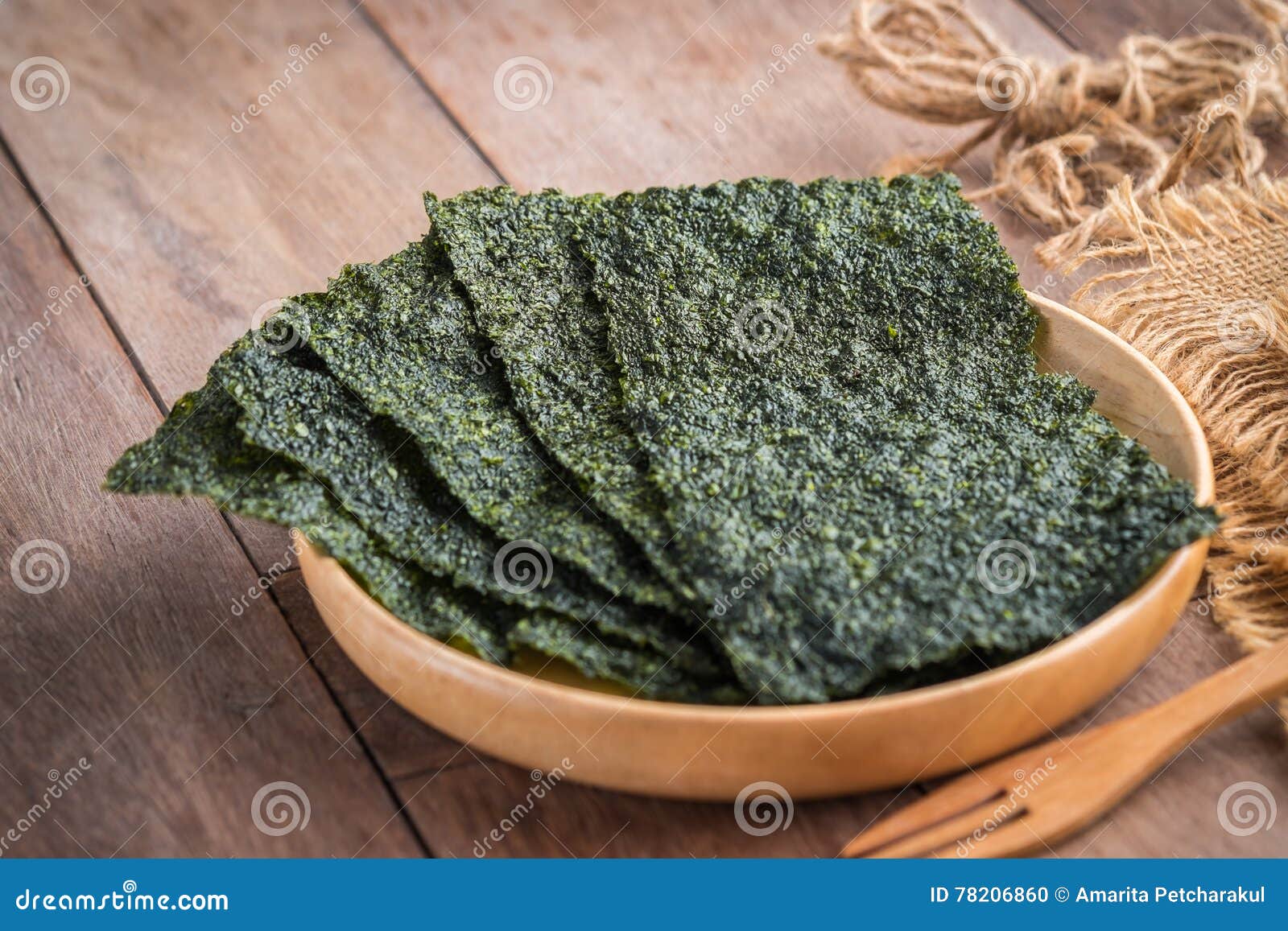 Crispy Dried Seaweed on Wooden Plate Stock Photo - Image of organic ...