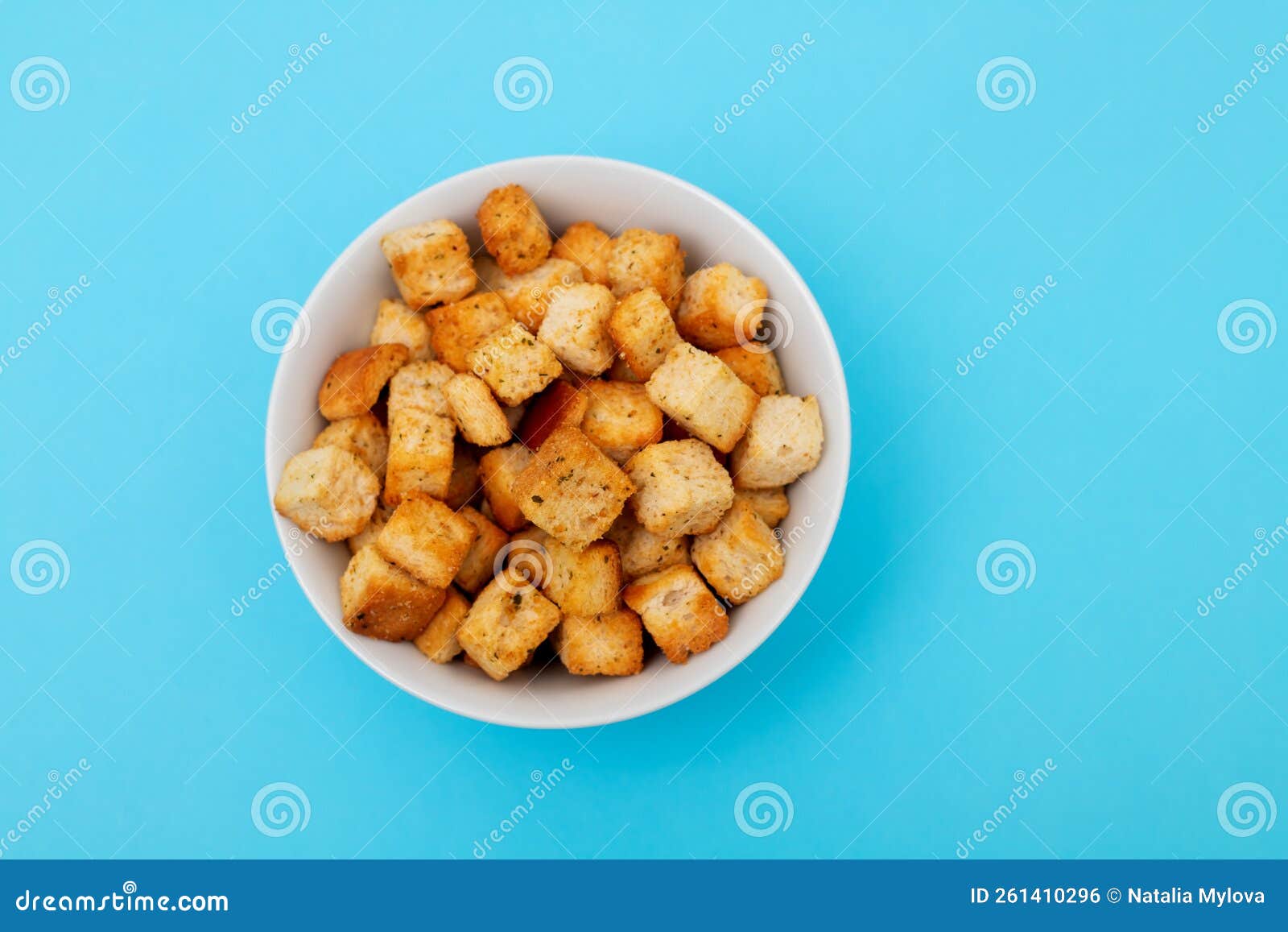Crispy Dry Cubes of White Bread in Bowl Stock Photo - Image of meal ...