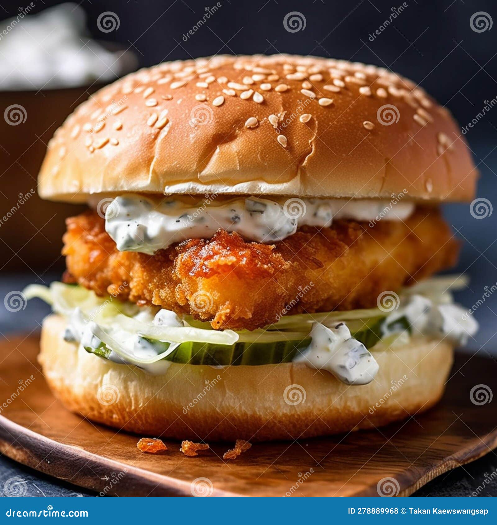 Crispy Fish Burger with Zesty Tartar Sauce - Generative Ai Illustration ...