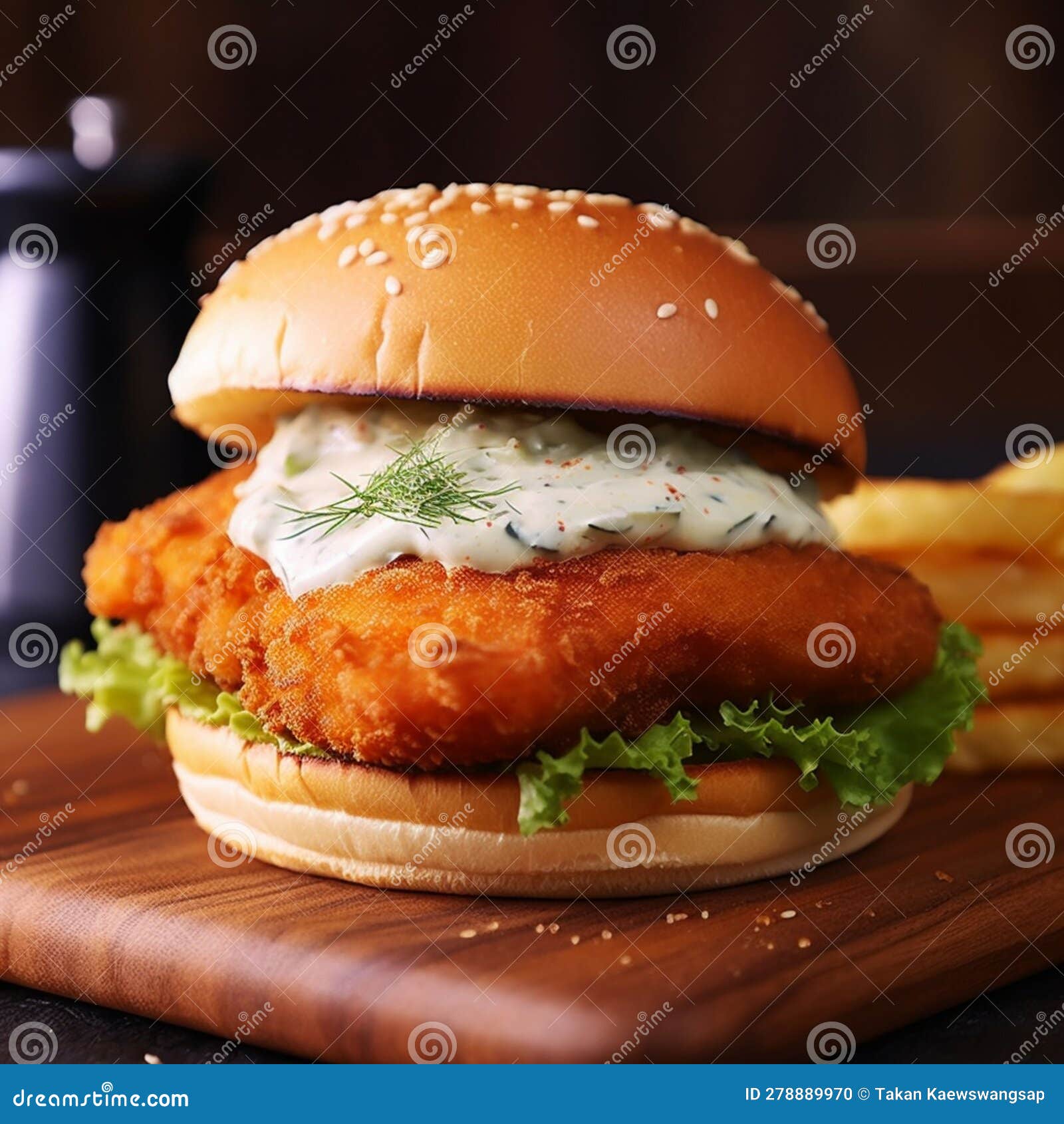 Crispy Fish Burger with Zesty Tartar Sauce - Generative Ai Illustration ...
