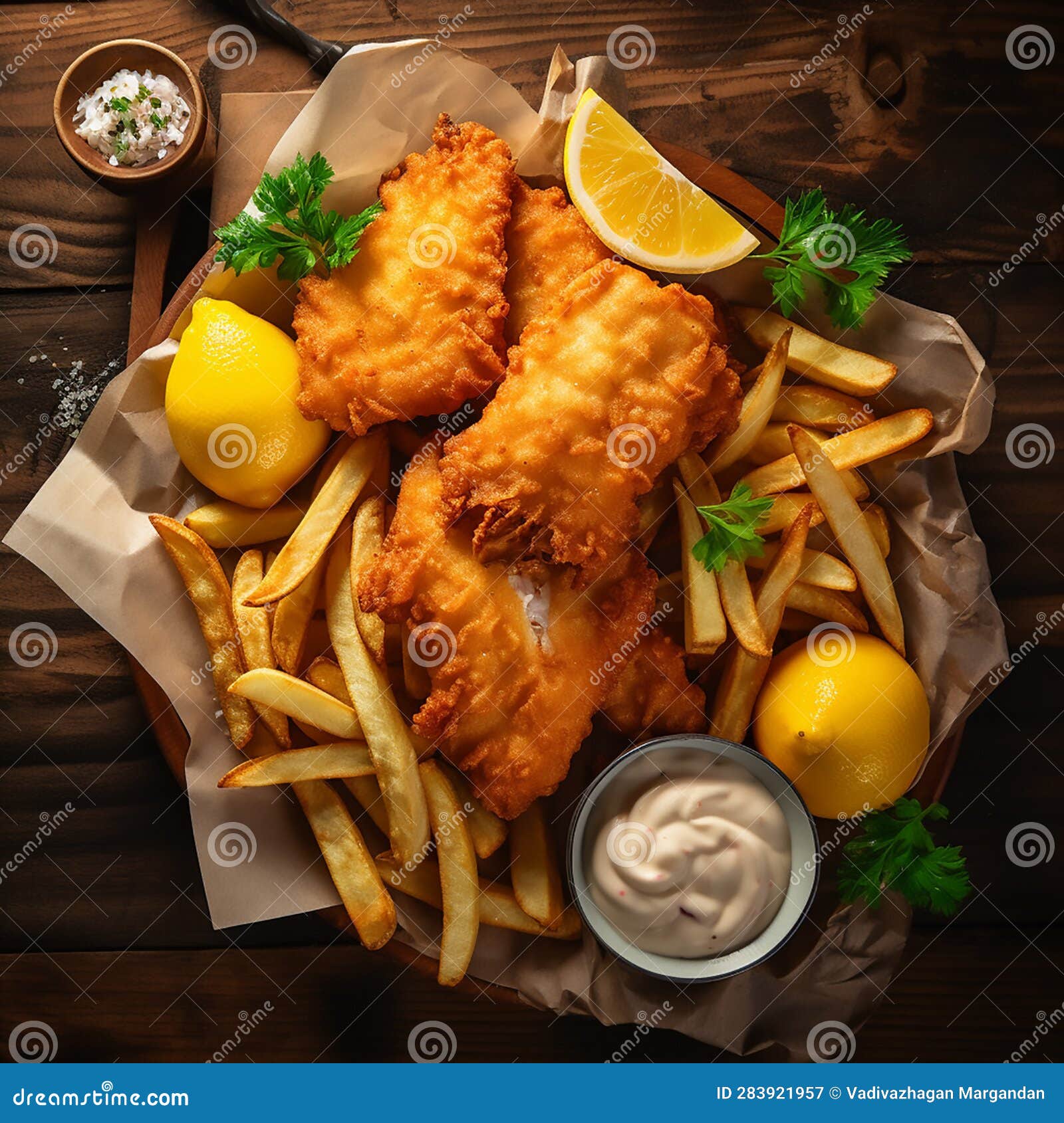 Crispy Fish and French Fries Stock Illustration - Illustration of sauce ...