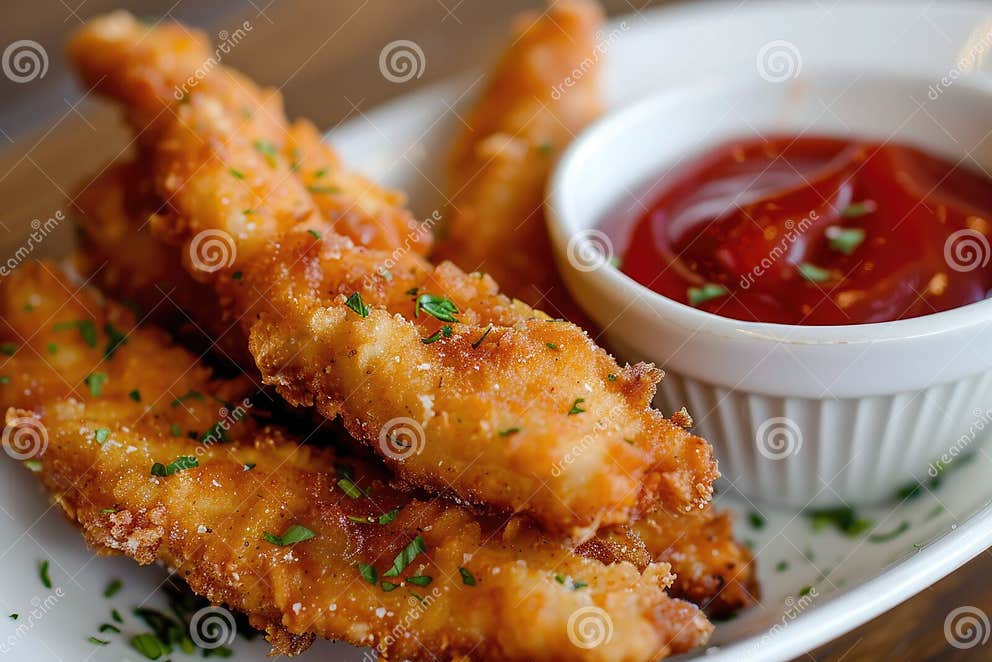 Crispy Fish Strips with Ketchup Stock Image - Image of vintage, crispy ...