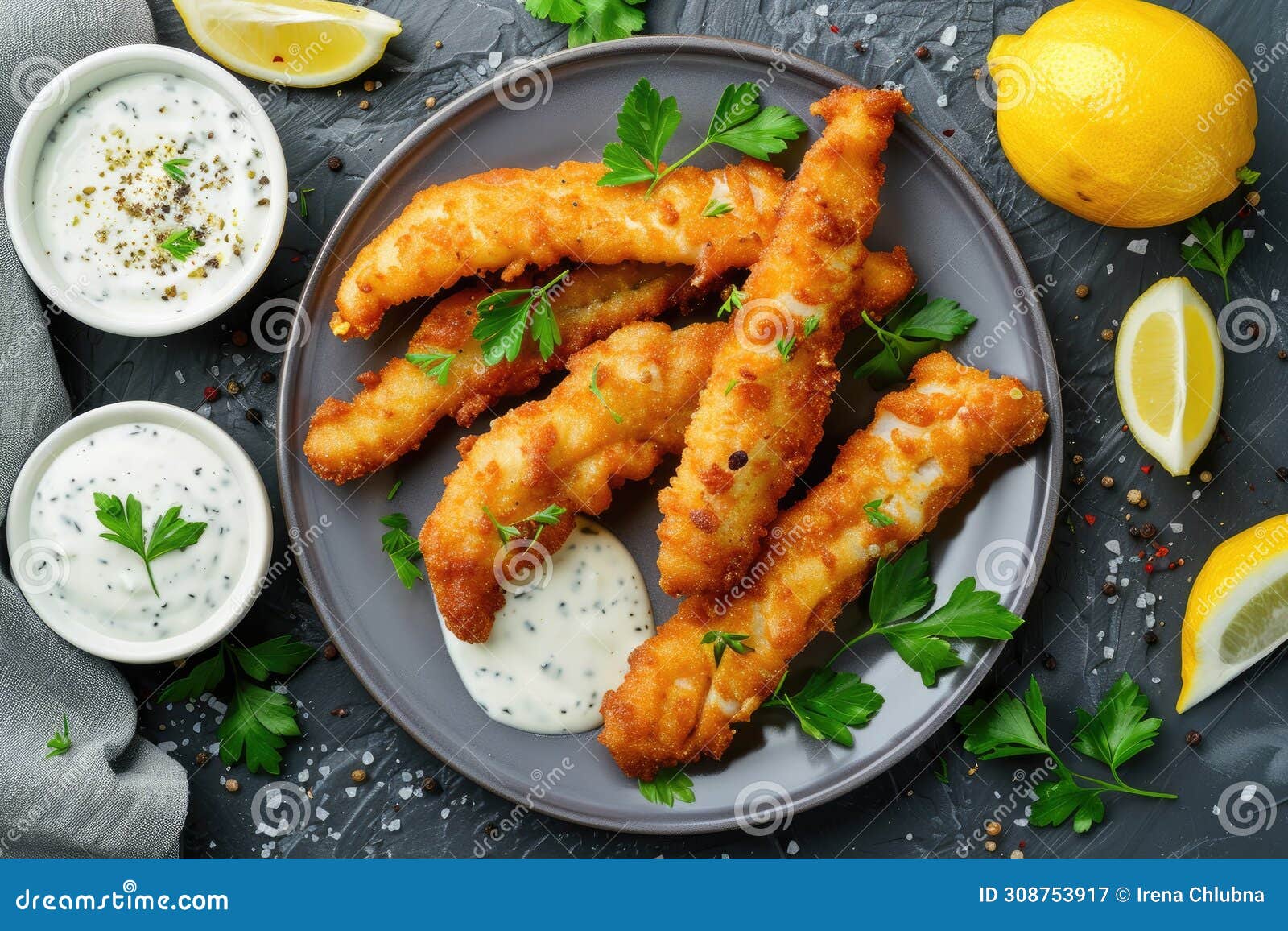 Crispy Fish Strips with Tartar Sauce Stock Illustration - Illustration ...