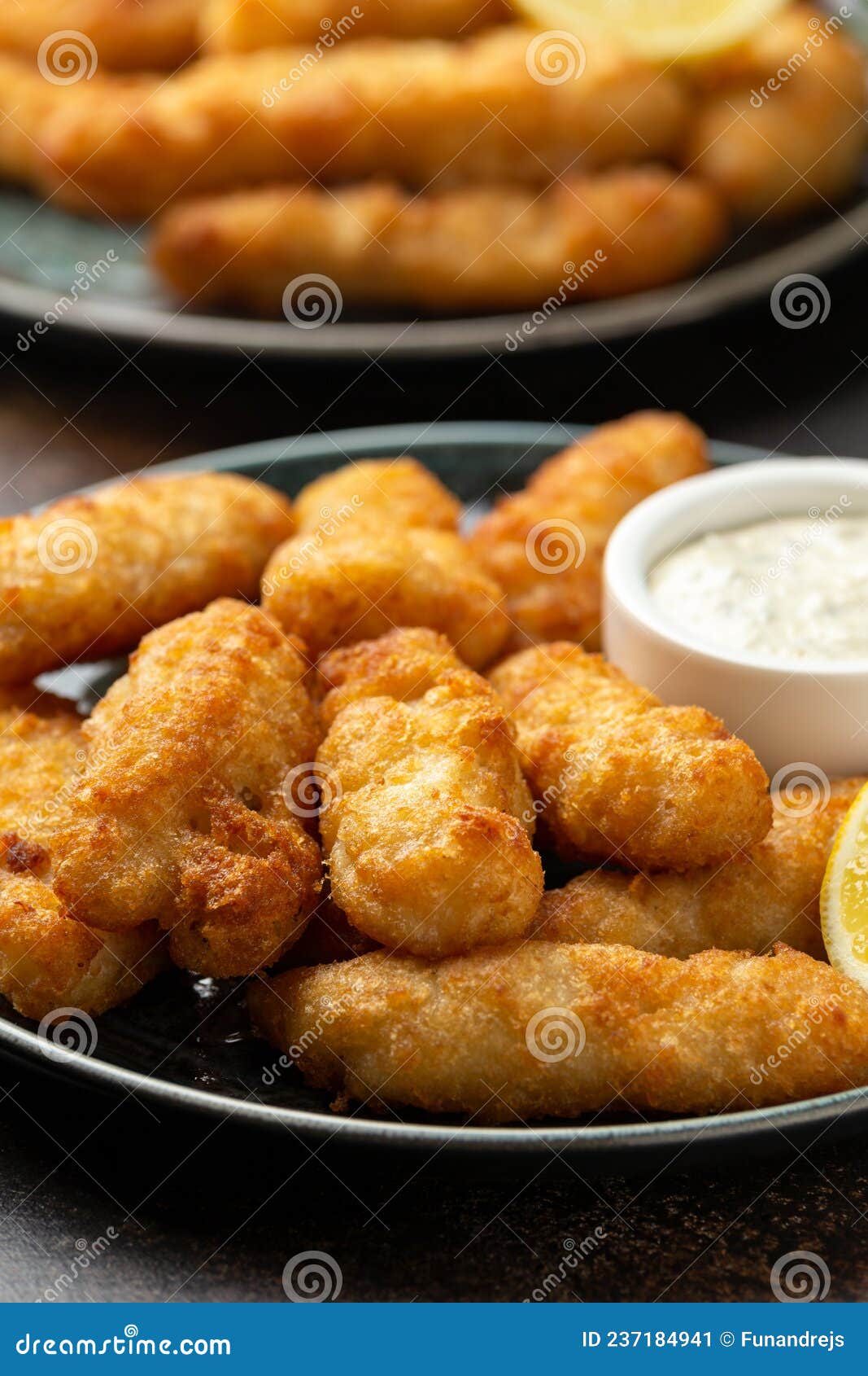Crispy Fish Strips with Tartar Sauce in a Plate Stock Image - Image of ...