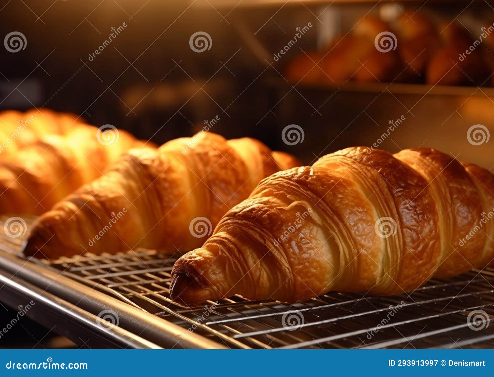 Crispy Fresh Croissants in Bakery Oven.Macro.AI Generative Stock ...