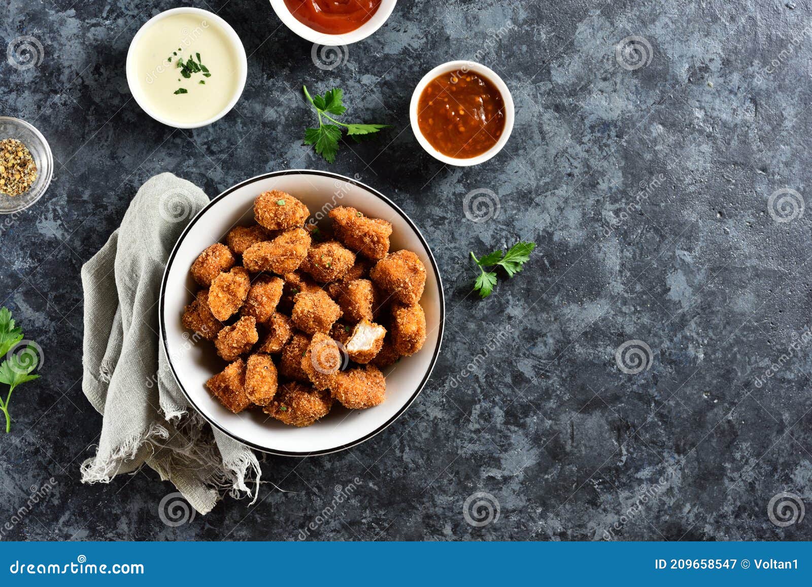 Crispy Fried Breaded Chicken Bites Stock Image Image Of Flatlay