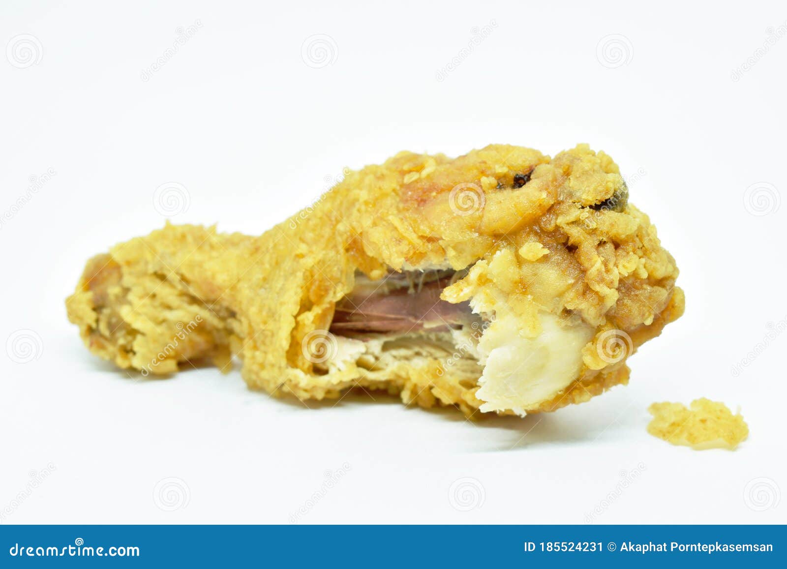 Crispy Fried Chicken Drum Wing Biting on White Background Stock Image ...