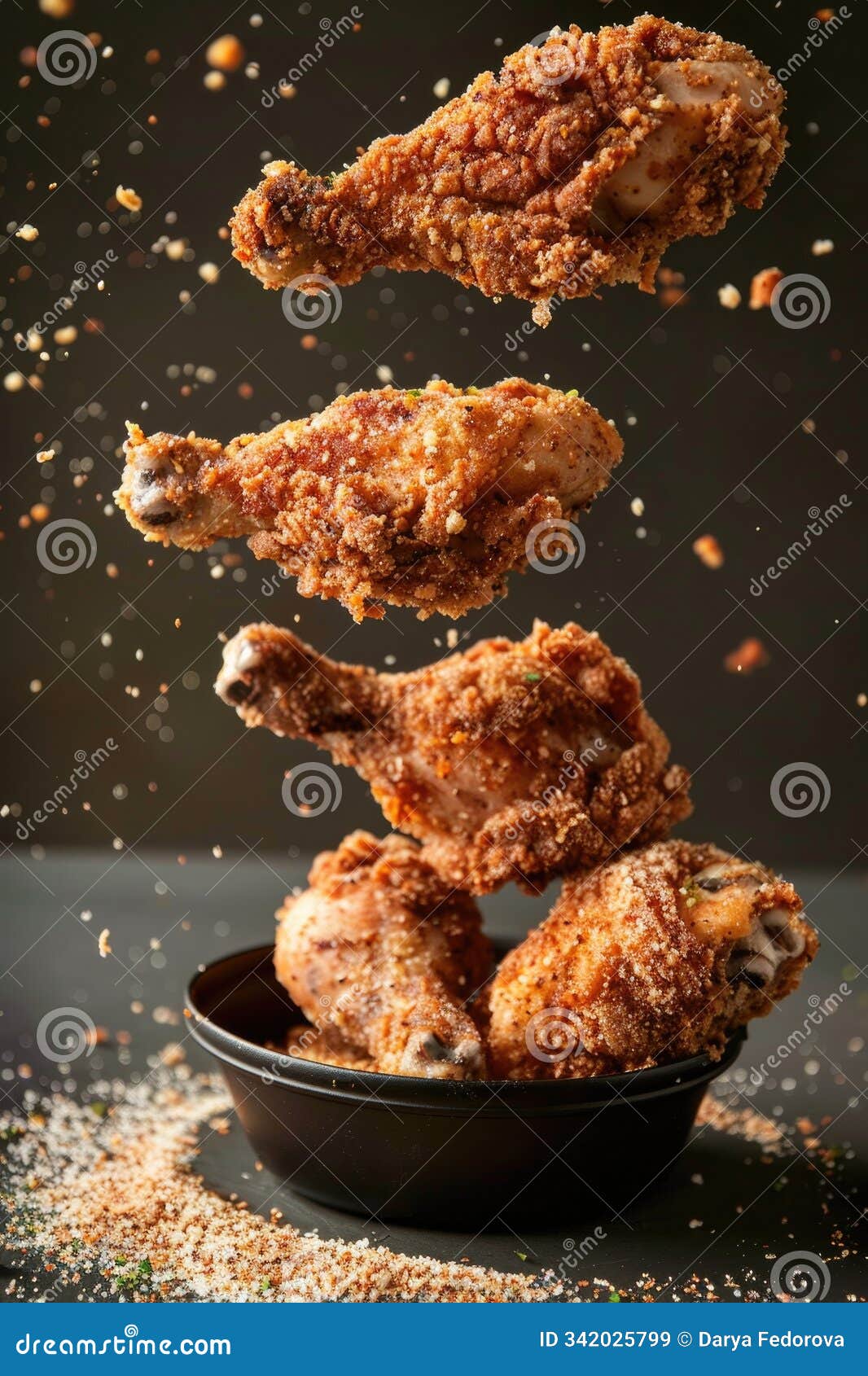 Crispy Fried Chicken Drumsticks Falling Onto a Plate with Seasoning ...