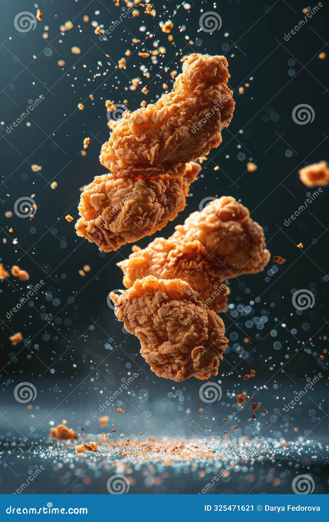 Crispy Fried Chicken Drumsticks Floating in the Air with Seasoning ...