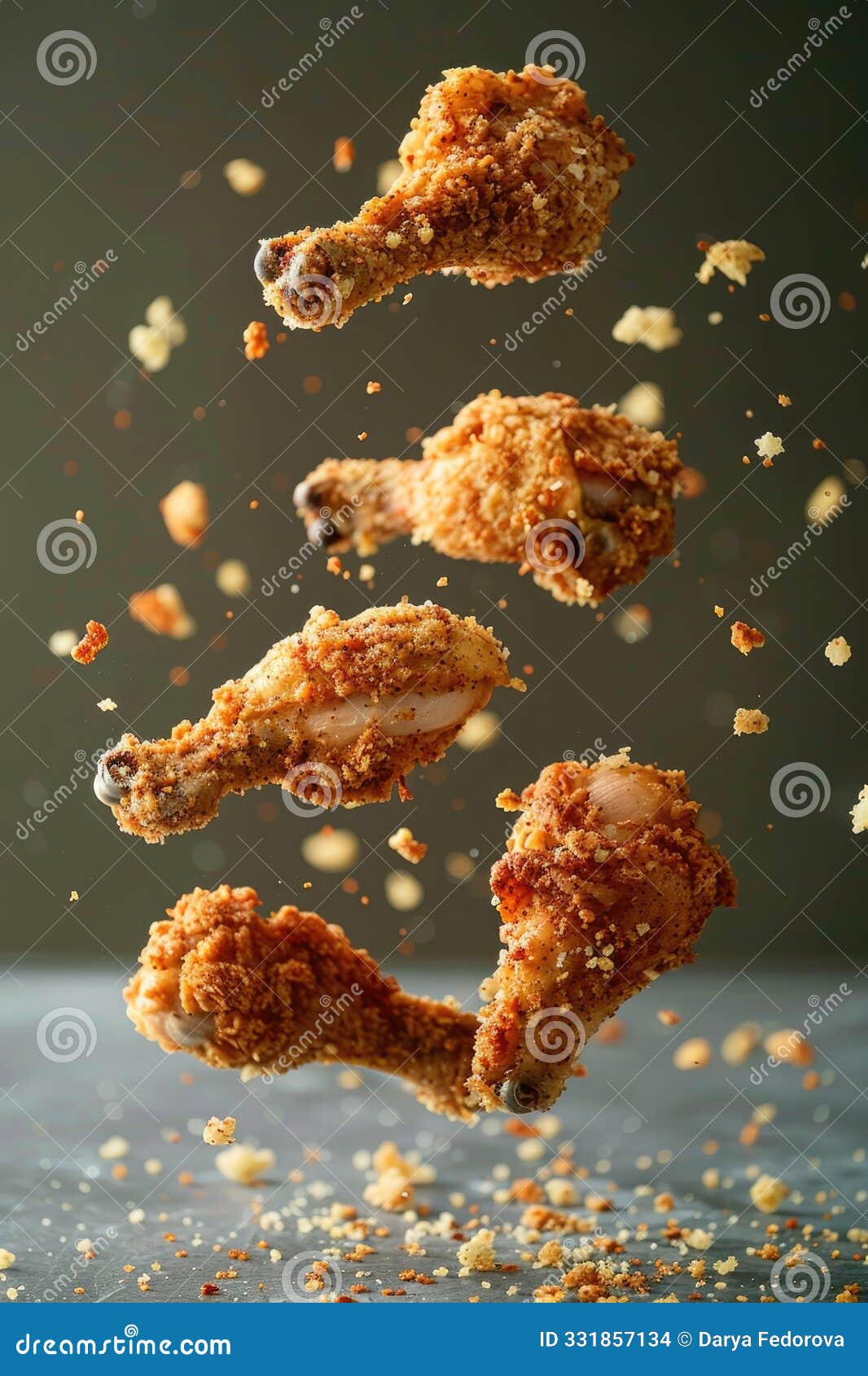 Crispy Fried Chicken Drumsticks Floating in the Air with Seasoning ...