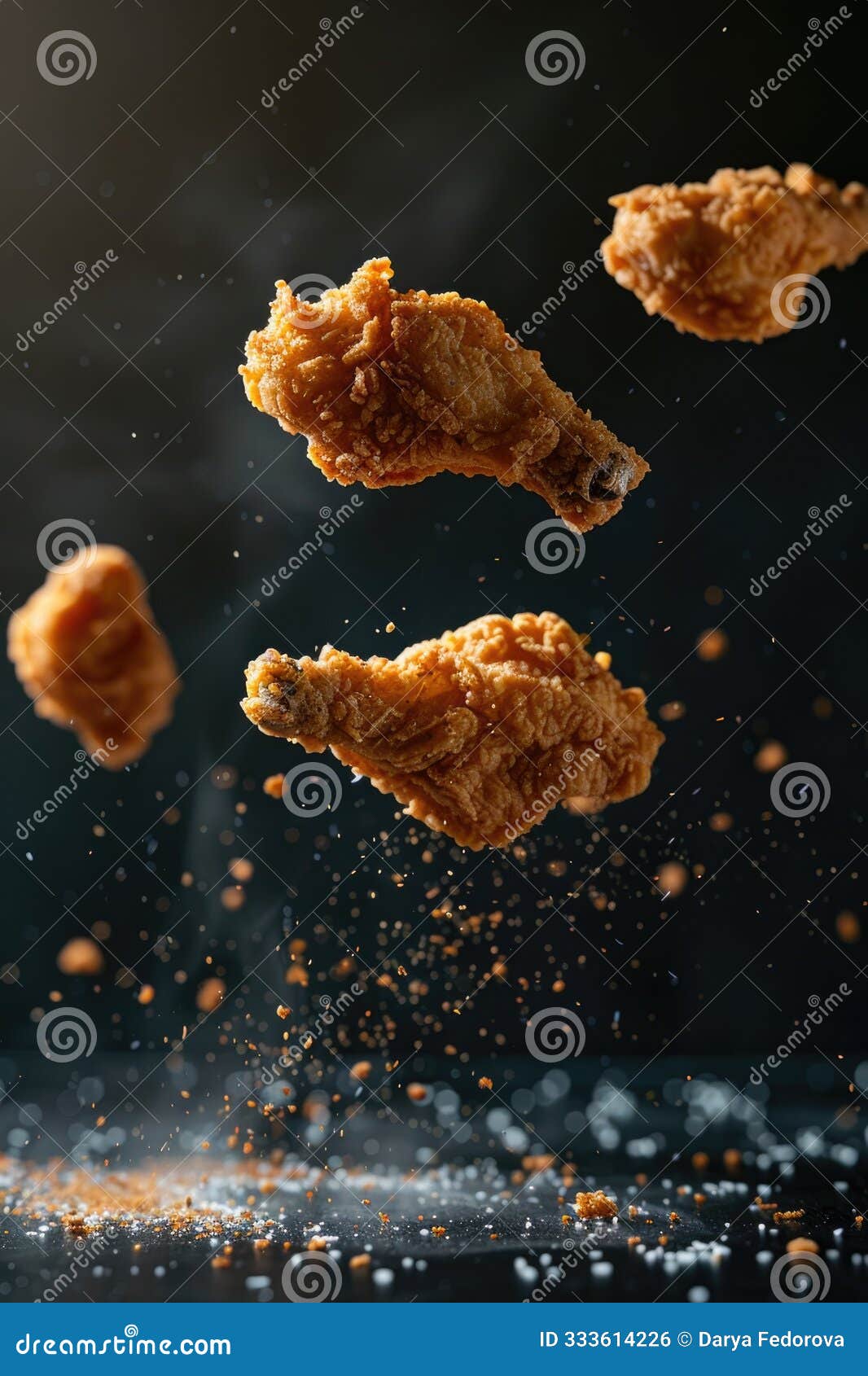 Crispy Fried Chicken Drumsticks Floating in the Air with Seasoning ...