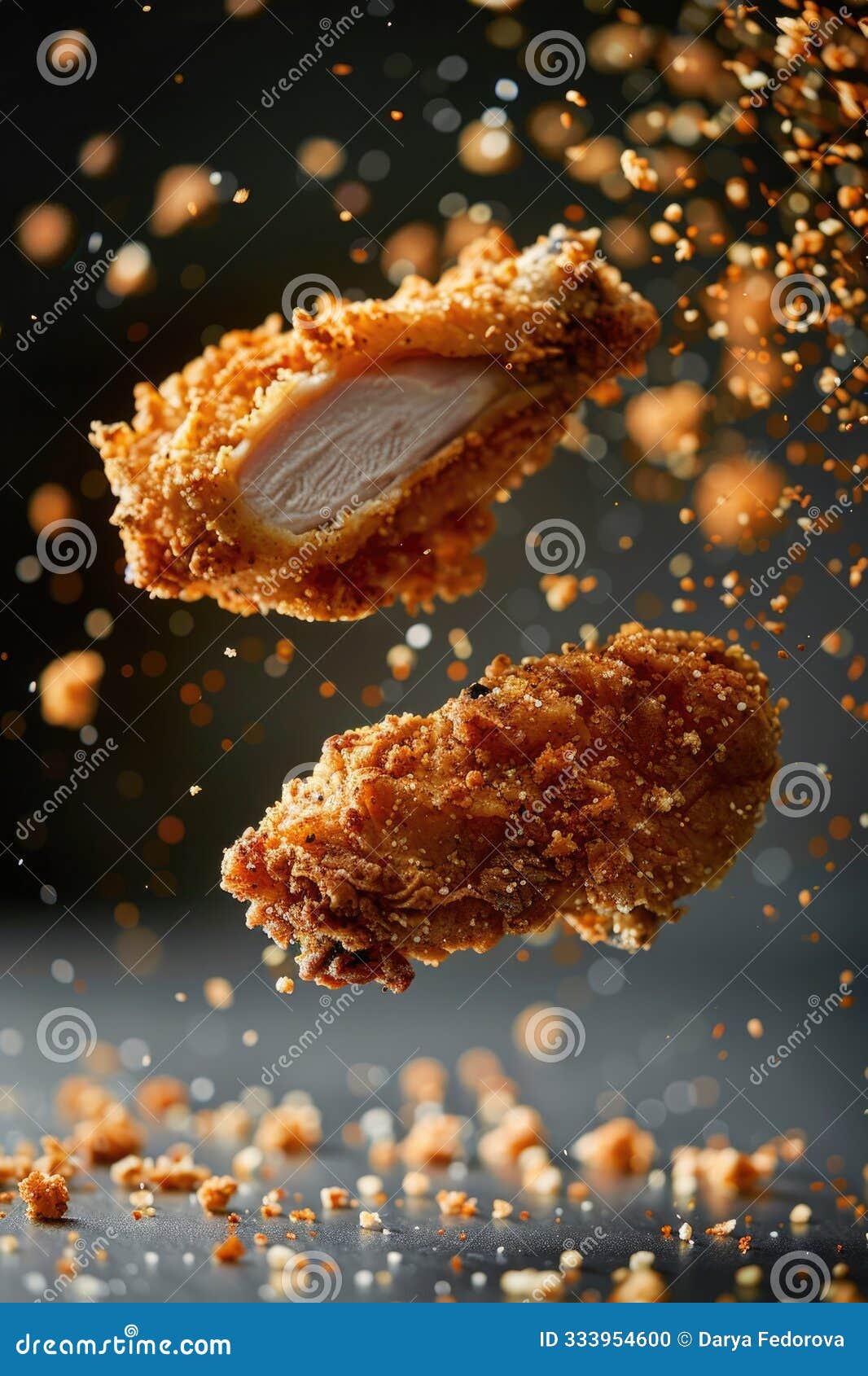 Crispy Fried Chicken Drumsticks Floating in the Air with Seasoning ...
