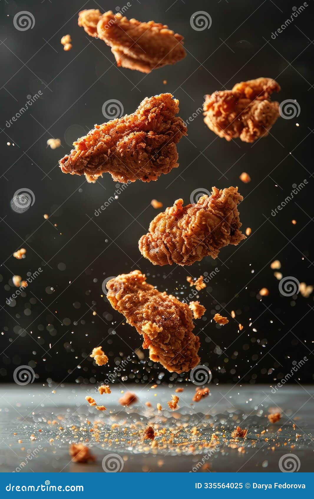 Crispy Fried Chicken Drumsticks Floating in the Air with Seasoning ...