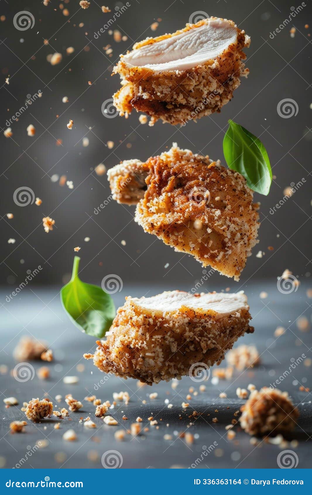 Crispy Fried Chicken Drumsticks Floating in the Air with Seasoning ...
