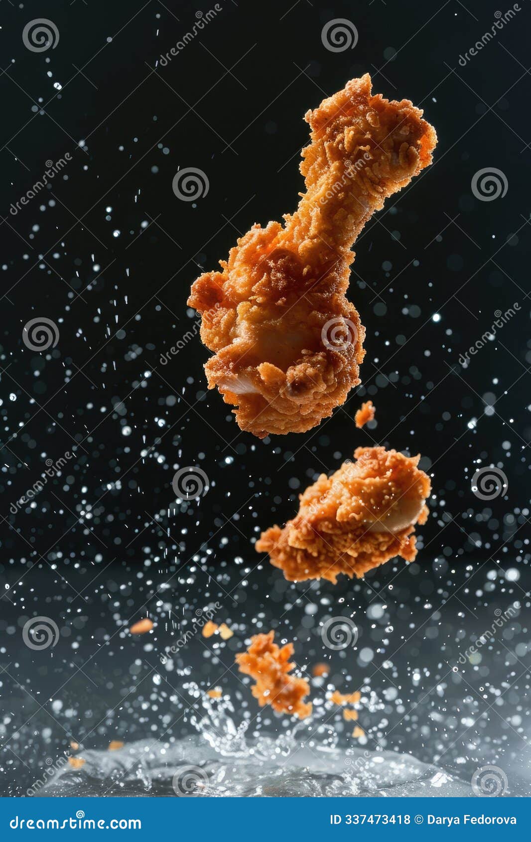Crispy Fried Chicken Drumsticks Floating in the Air with Seasoning ...