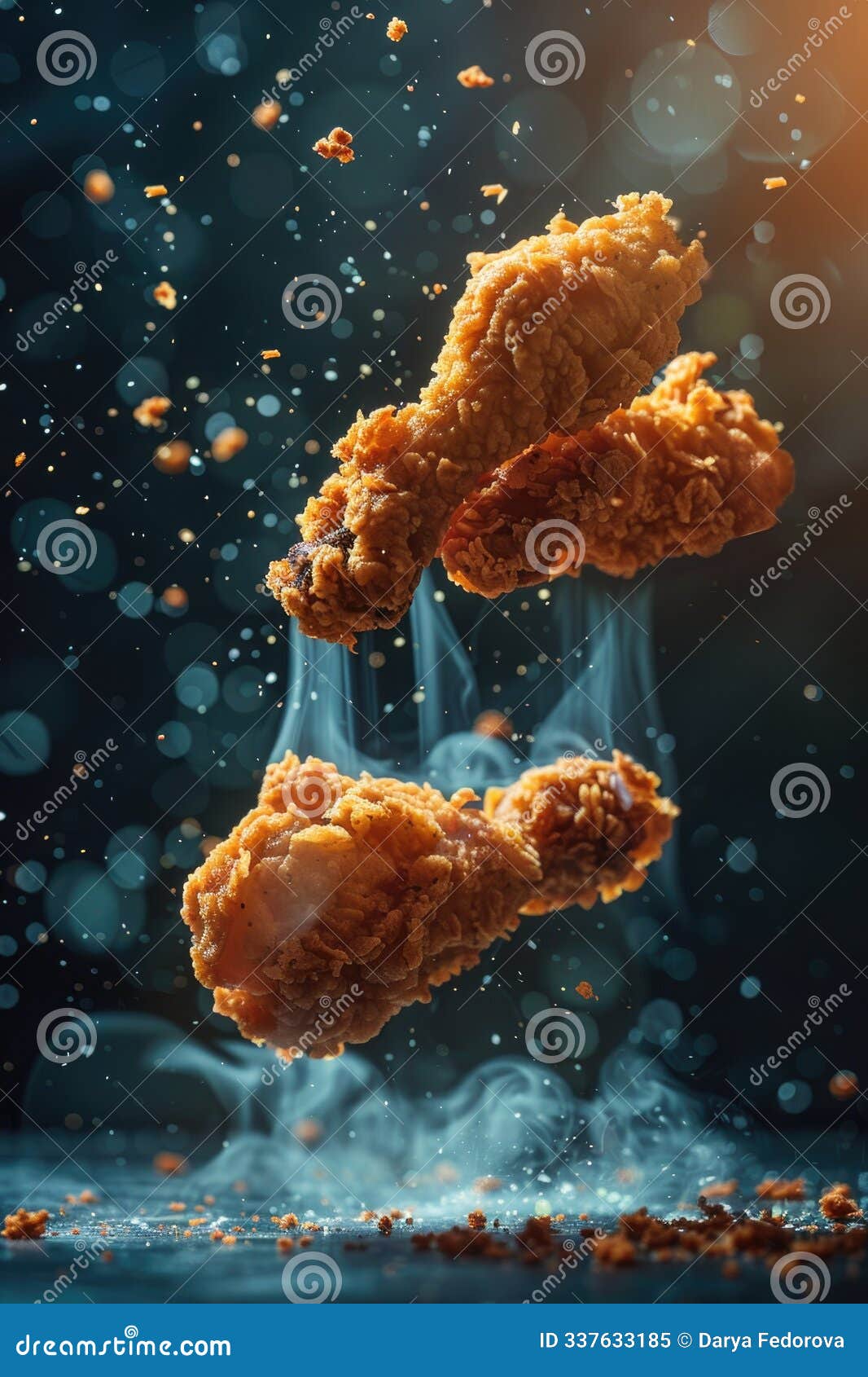 Crispy Fried Chicken Drumsticks Floating in the Air with Seasoning ...