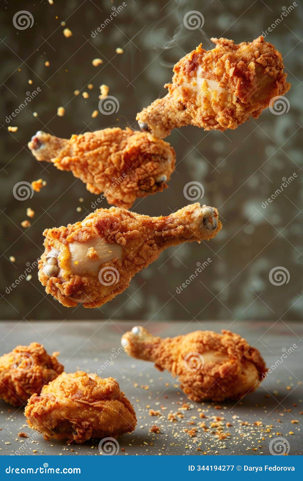 Crispy Fried Chicken Drumsticks Floating in the Air with Seasoning ...