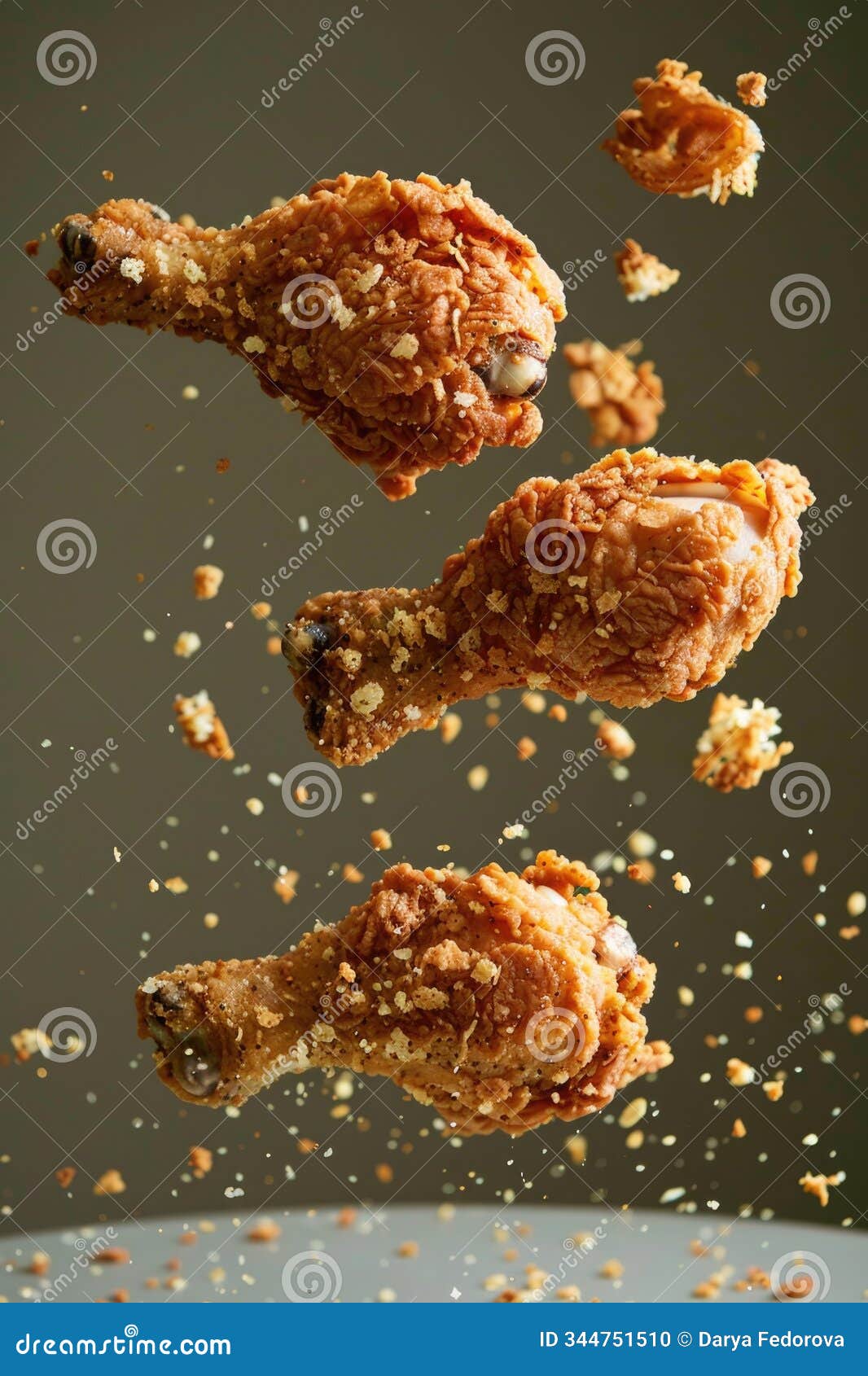 Crispy Fried Chicken Drumsticks Floating in the Air with Seasoning ...
