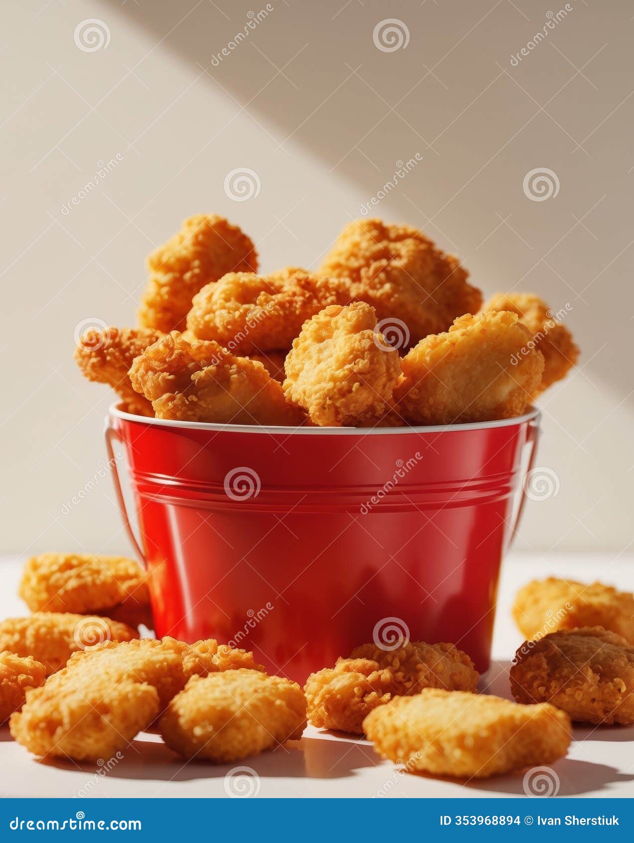 Crispy Fried Chicken Nuggets in a Red Bucket Stock Photo - Image of ...