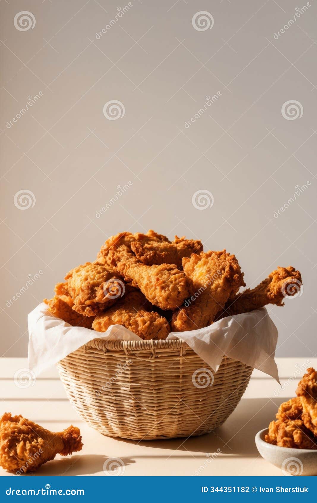 Crispy Fried Chicken Pieces in a Wicker Basket. Stock Photo - Image of ...
