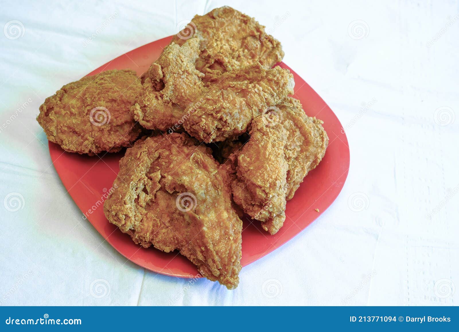 Crispy Fried Chicken on Red Plate Stock Photo - Image of healthy, white ...