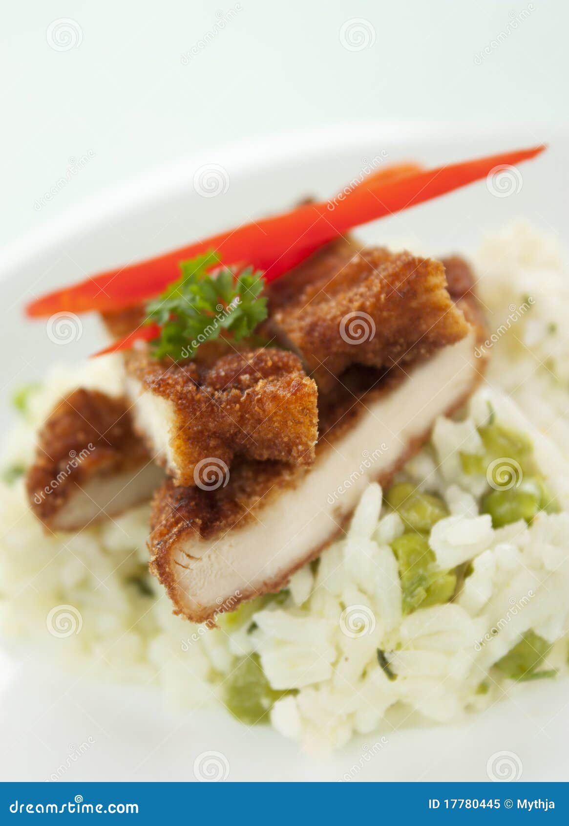 Crispy Fried Chicken with Rice Stock Image - Image of meat, garnish ...