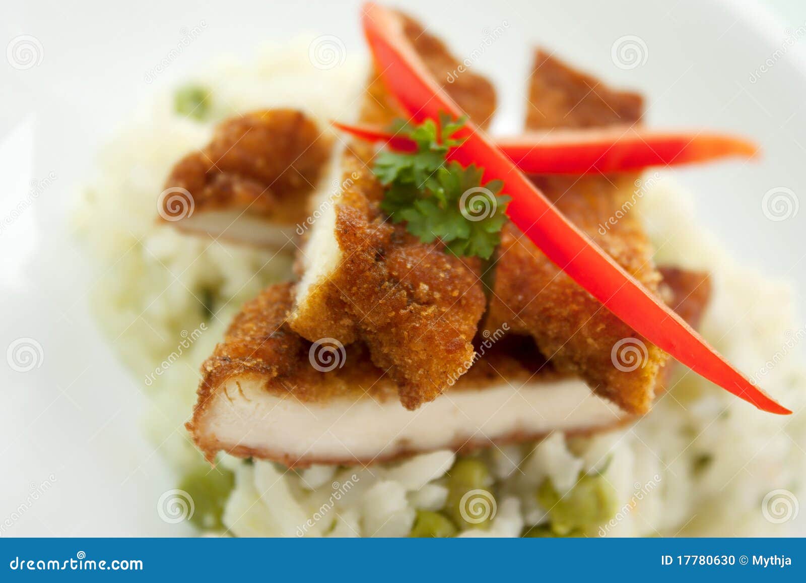 Crispy Fried Chicken with Rice Stock Photo - Image of marinated, crispy ...