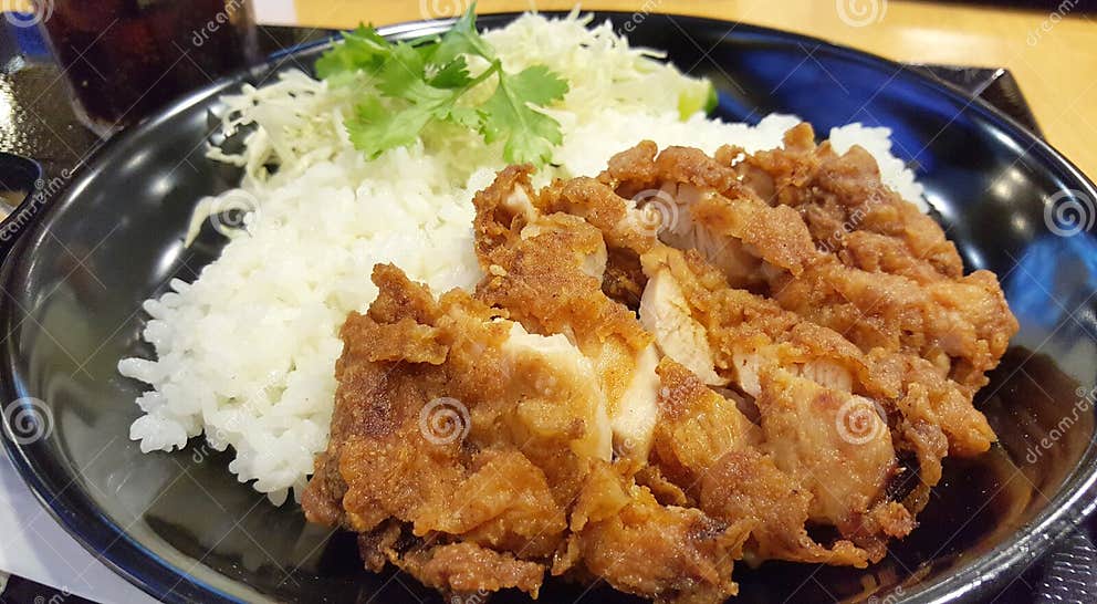 Crispy Fried Chicken with Rice Stock Image - Image of fried, chicken ...