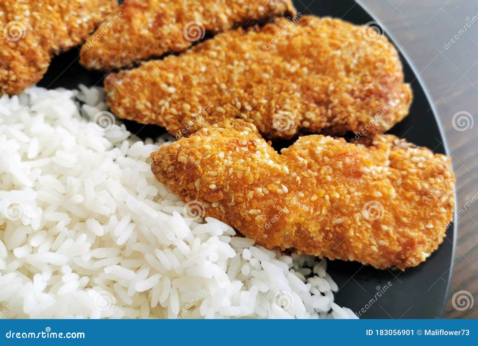Crispy Fried Chicken with Rice. Selective Focus Stock Image - Image of ...