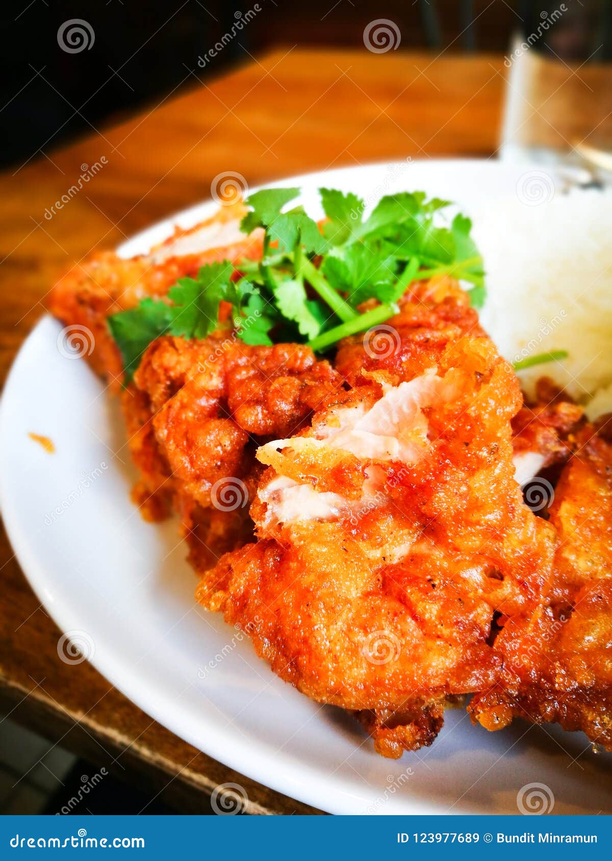 Crispy Fried Chicken with Rice in Thai Food Style. Stock Image - Image ...