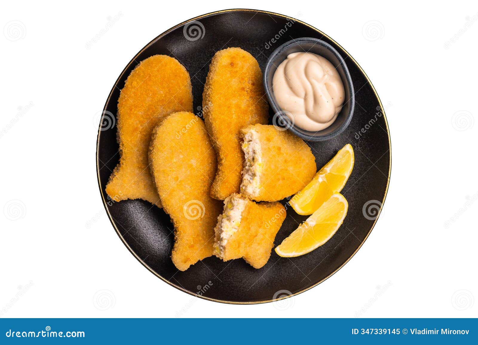 Crispy Fried Cod Fish Sticks on Plate Isolated on White Background. Top ...