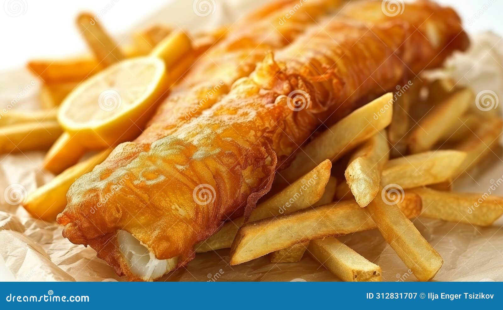 Crispy Fried Fish and Golden Chips on White Background Appetizing Food ...