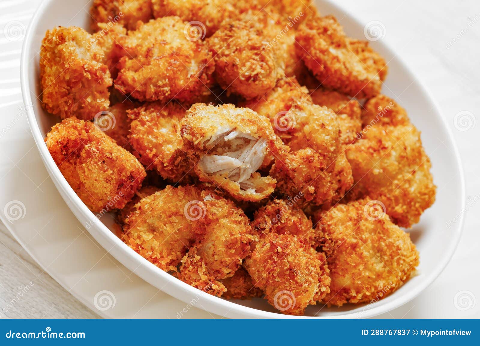 Crispy Fried Panko Breaded Chicken Bites In Bowl Stock Image Image Of