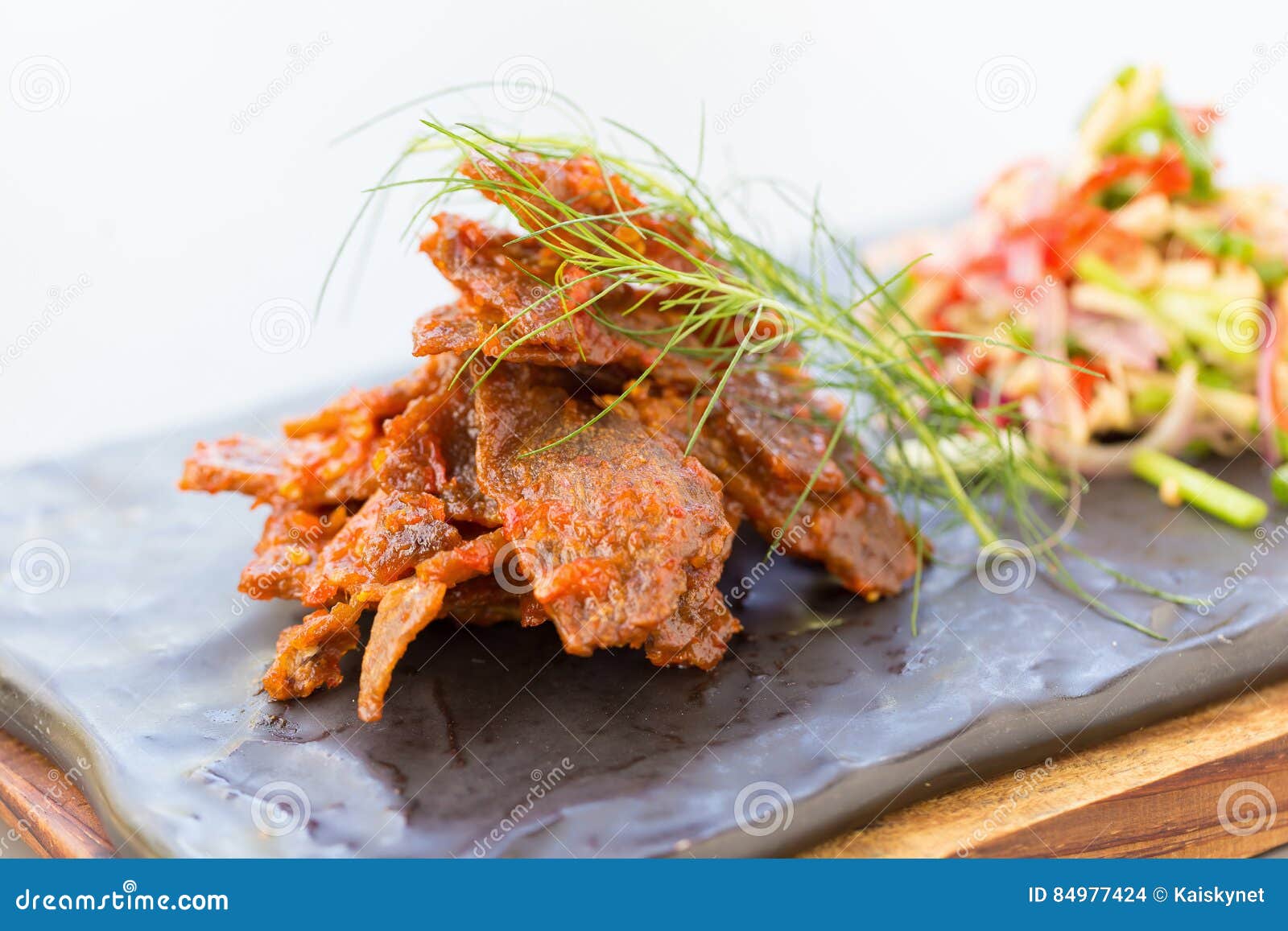 Crispy Fried Slice Beef with Crushed Red Big Chilli. Stock Photo ...