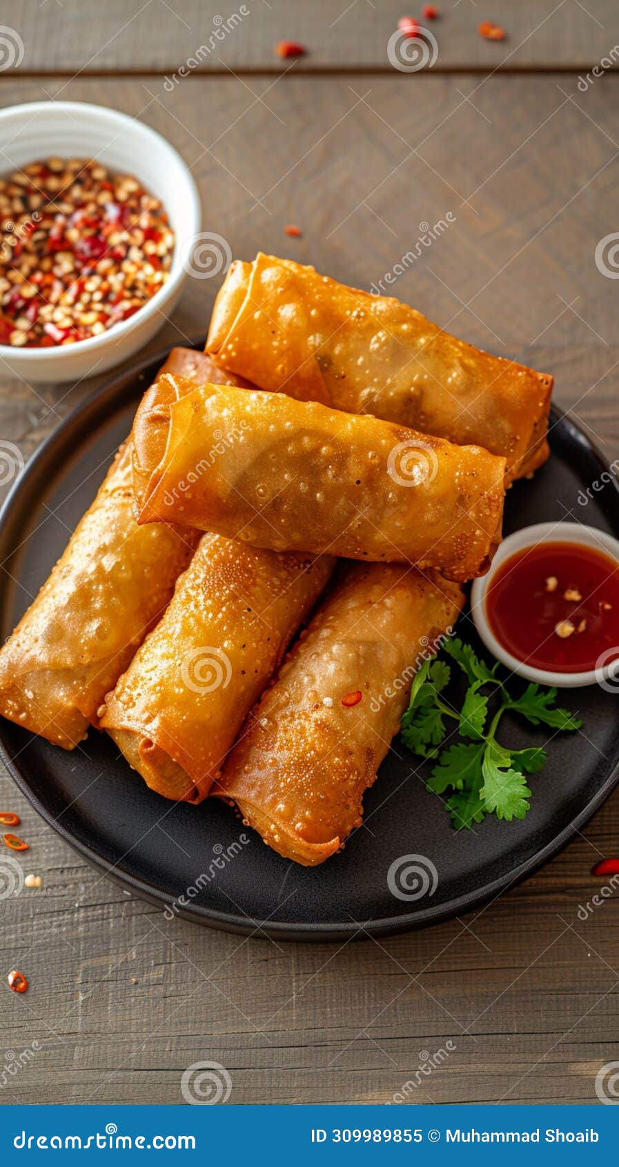 Crispy Fried Spring Rolls Served with Savory Dipping Sauce Stock ...