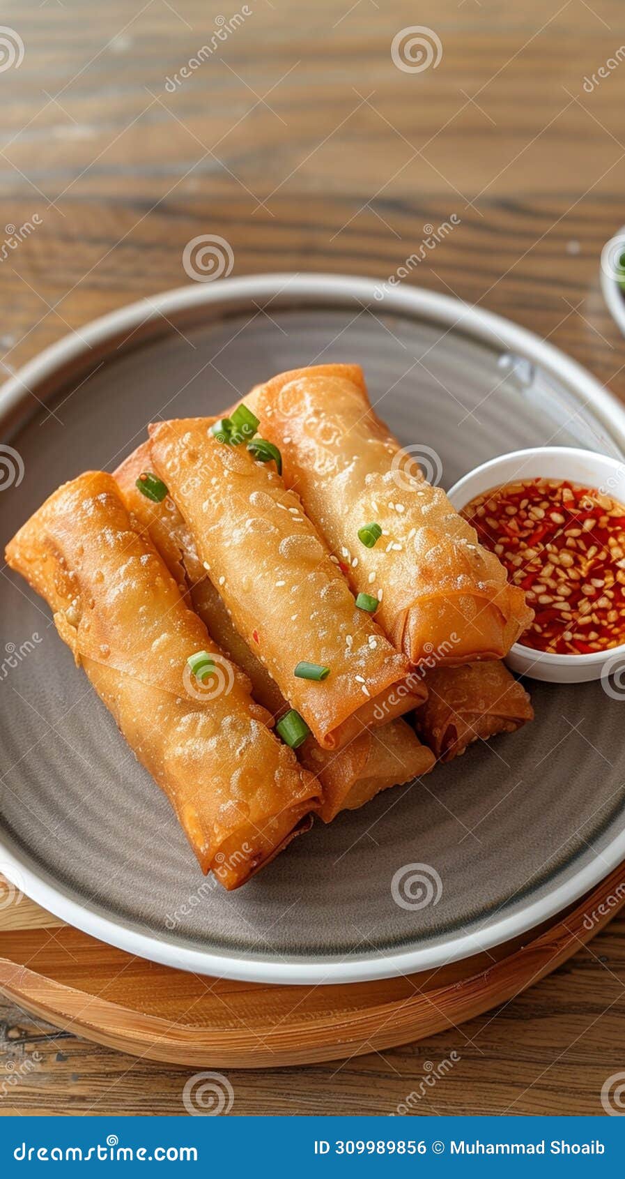 Crispy Fried Spring Rolls Served with Savory Dipping Sauce Stock ...