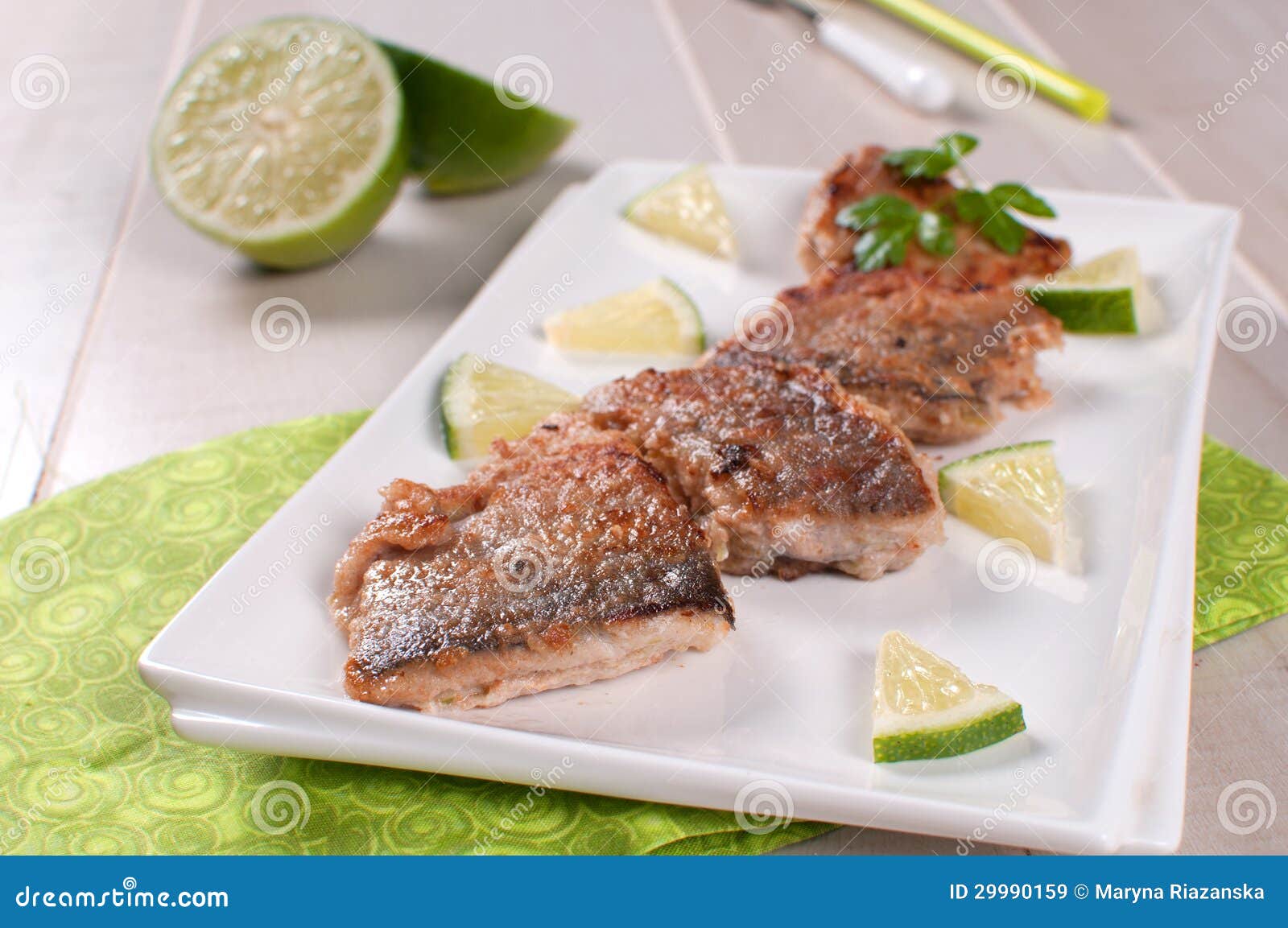 Crispy Fried White Fish Fillets with Lime Stock Image - Image of baked ...