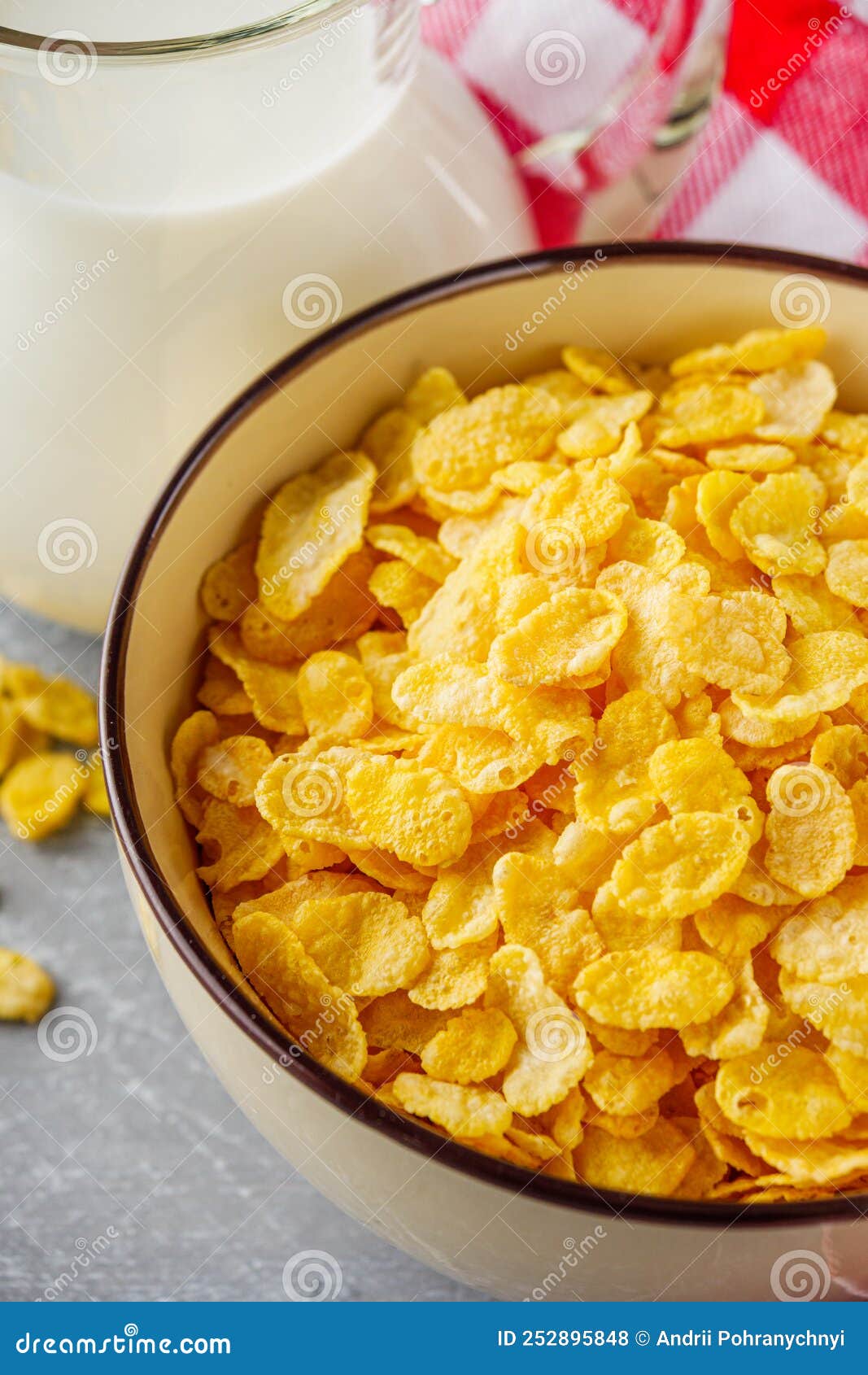 Crispy Golden Cornflakes on a Gray Concrete Background Stock Photo ...