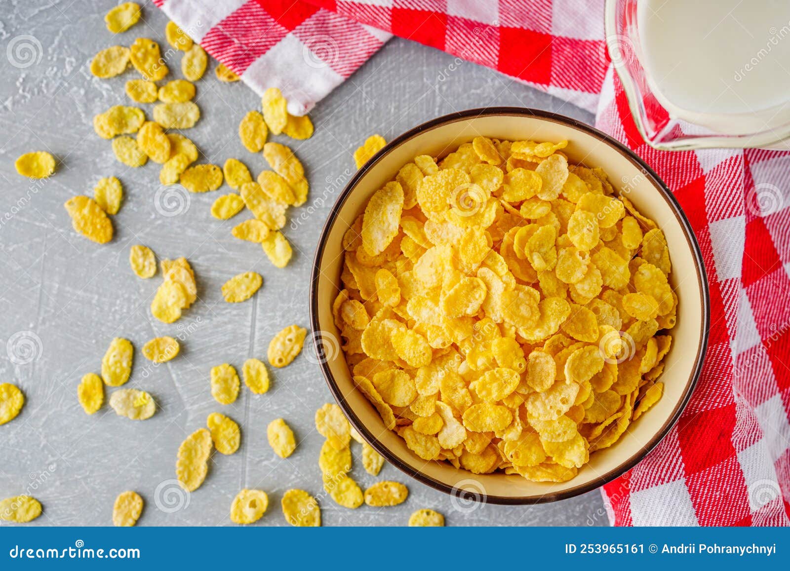 Crispy Golden Cornflakes on a Gray Concrete Background Stock Image ...
