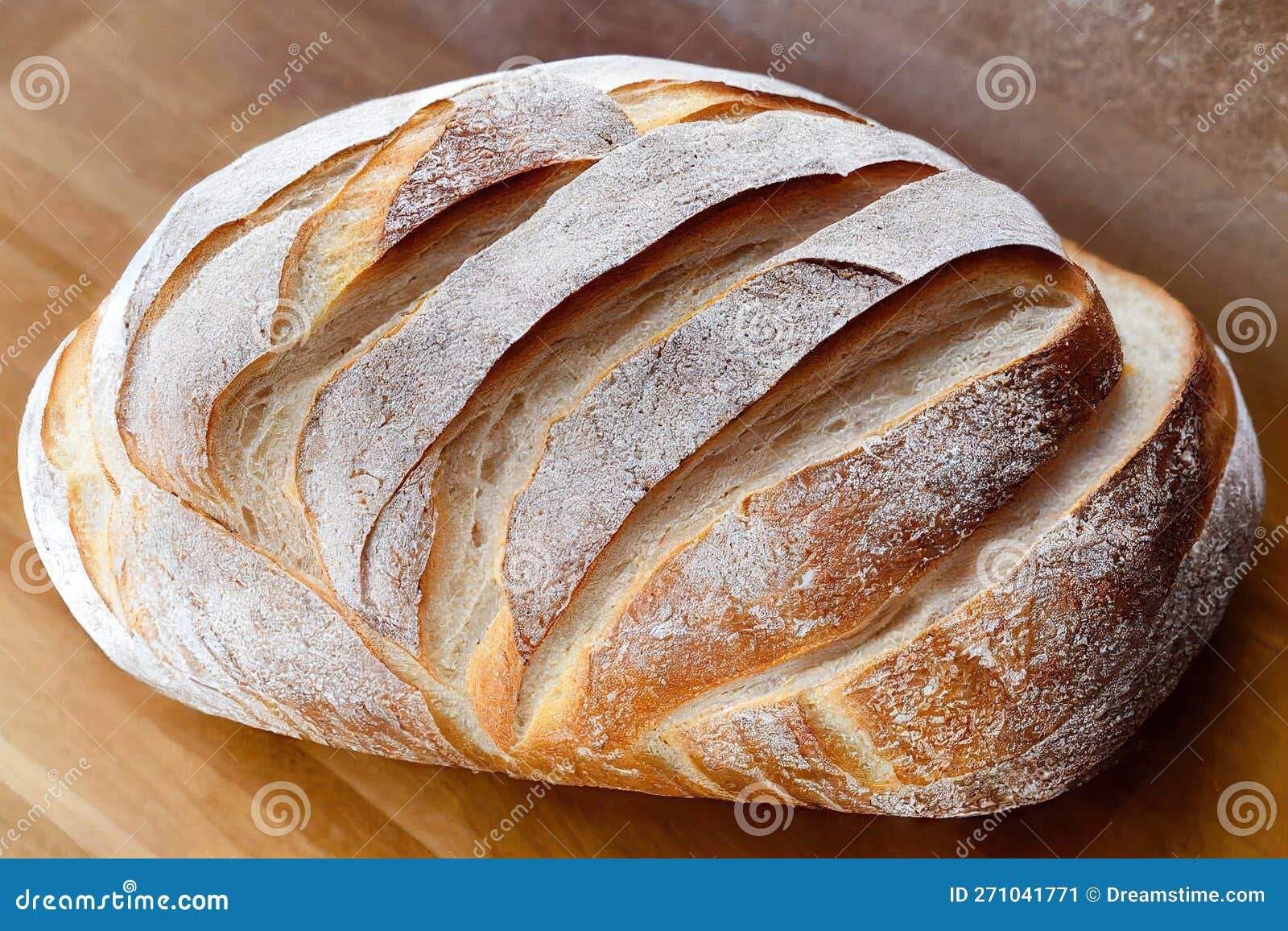 Crispy Golden Crust of Sourdough Bread Sprinkled with Flour Stock Image ...