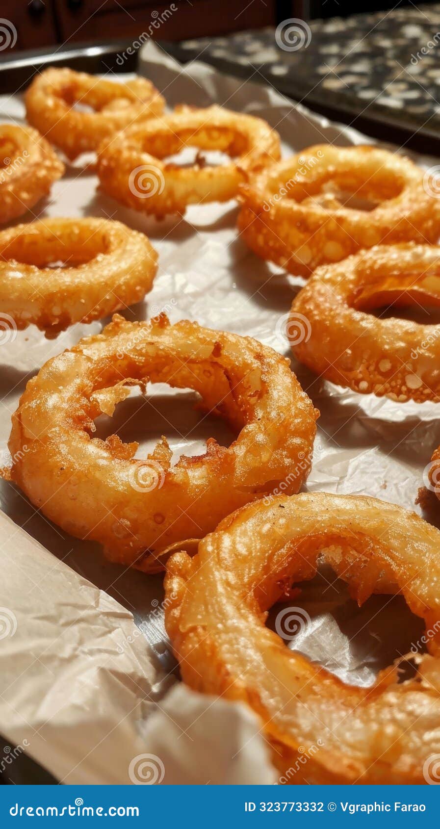 Crispy Golden Onion Rings on Baking Paper Stock Photo - Image of ready ...