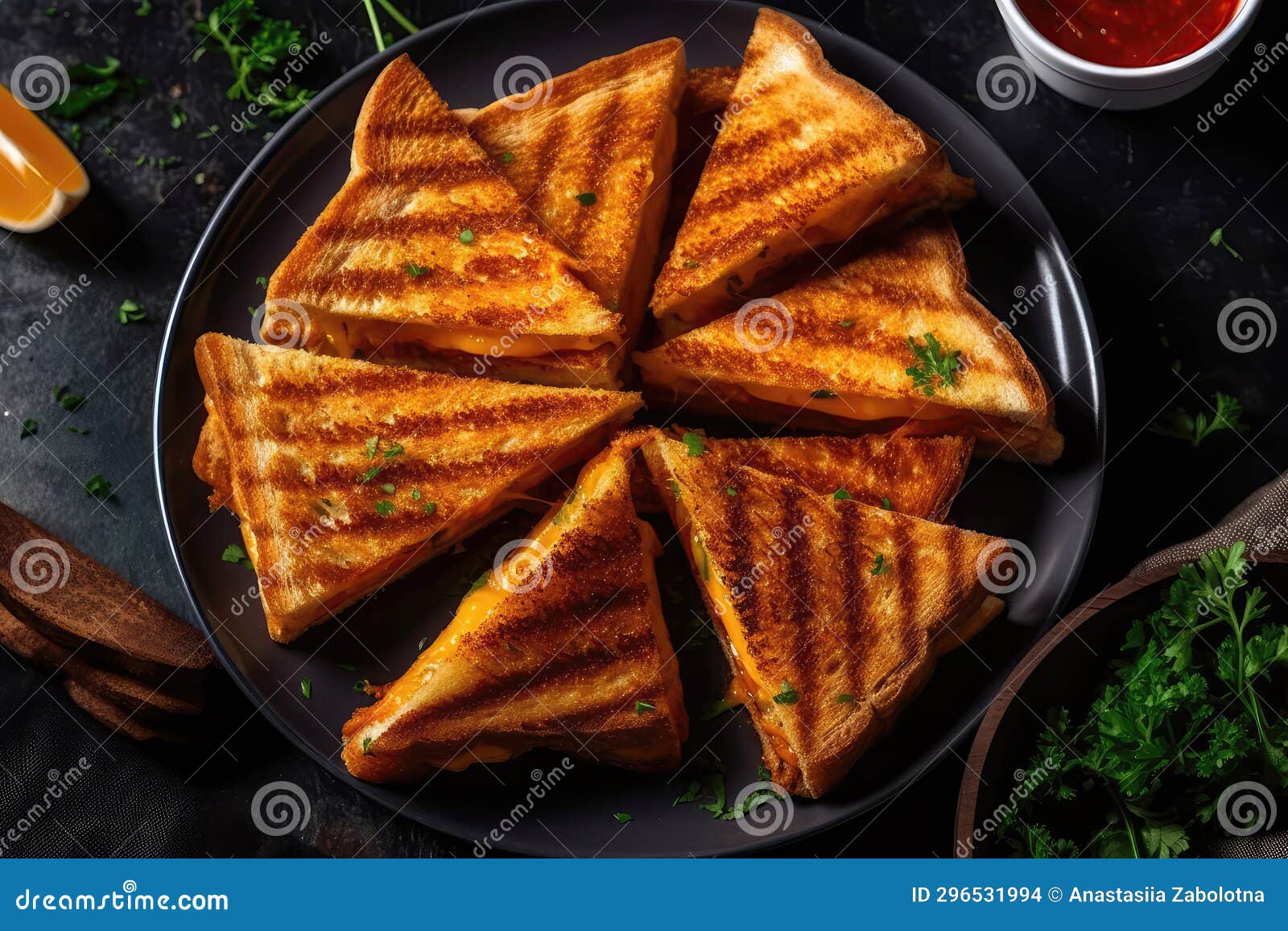 Crispy Grilled Cheese Triangles Arranged on Serving Platter. Generative ...