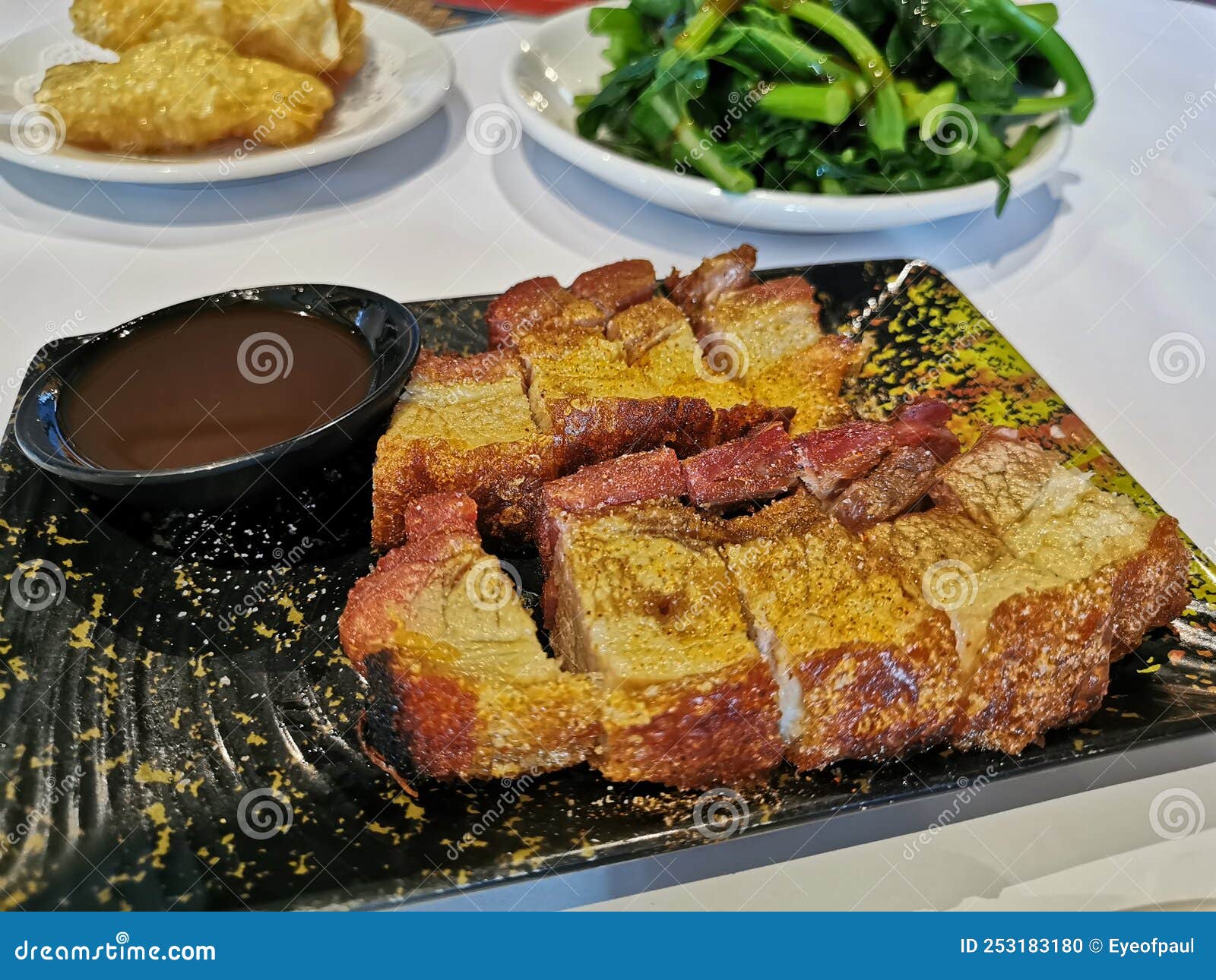 Crispy Hot Roast Pork Belly With Plum Sweet Sauce In Yum Cha Chinese