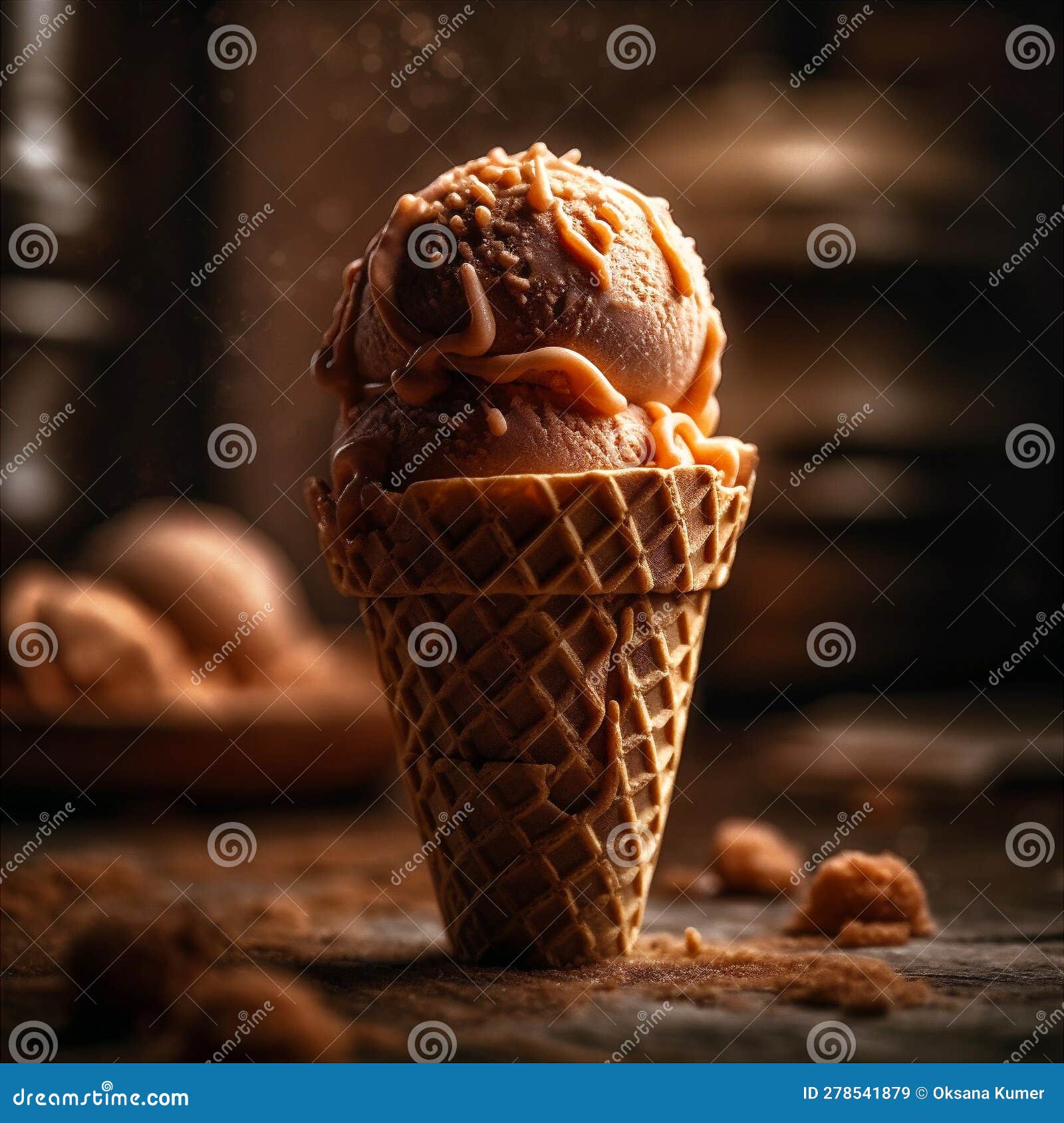 Crispy Ice Cream Cone with Creamy Refreshing Ice Cream Ball. Generative ...