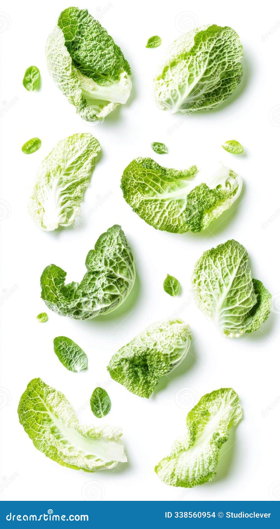 Crispy Lettuce Leaves Scattered on White Background Generative AI Stock ...