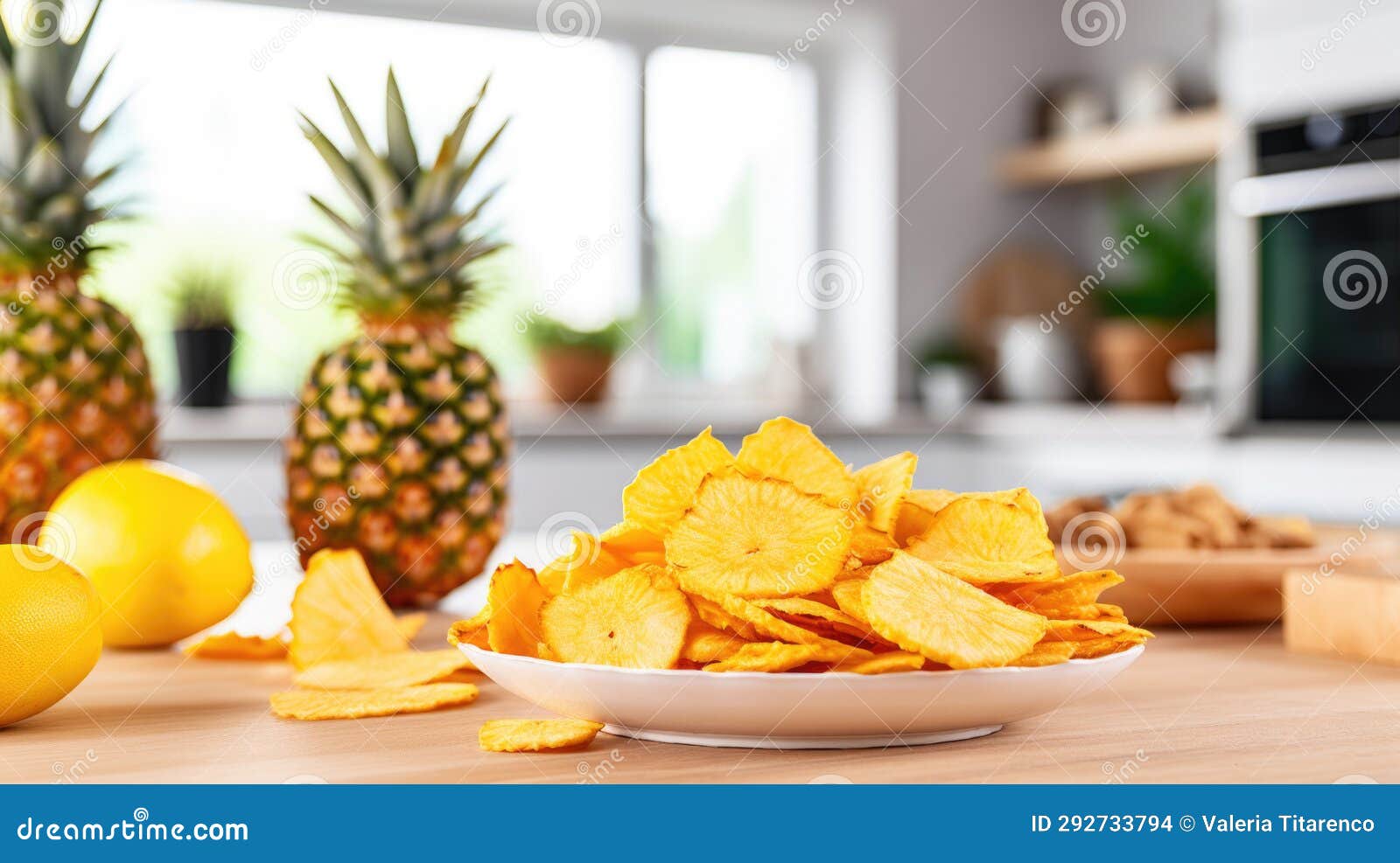 Crispy Pineapple Chips on Display Against an Apartment Backdrop. Stock ...