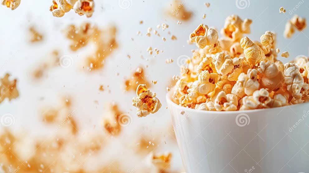 Crispy Popcorn Flying in Air Creates Fun and Chaotic Scene Stock ...