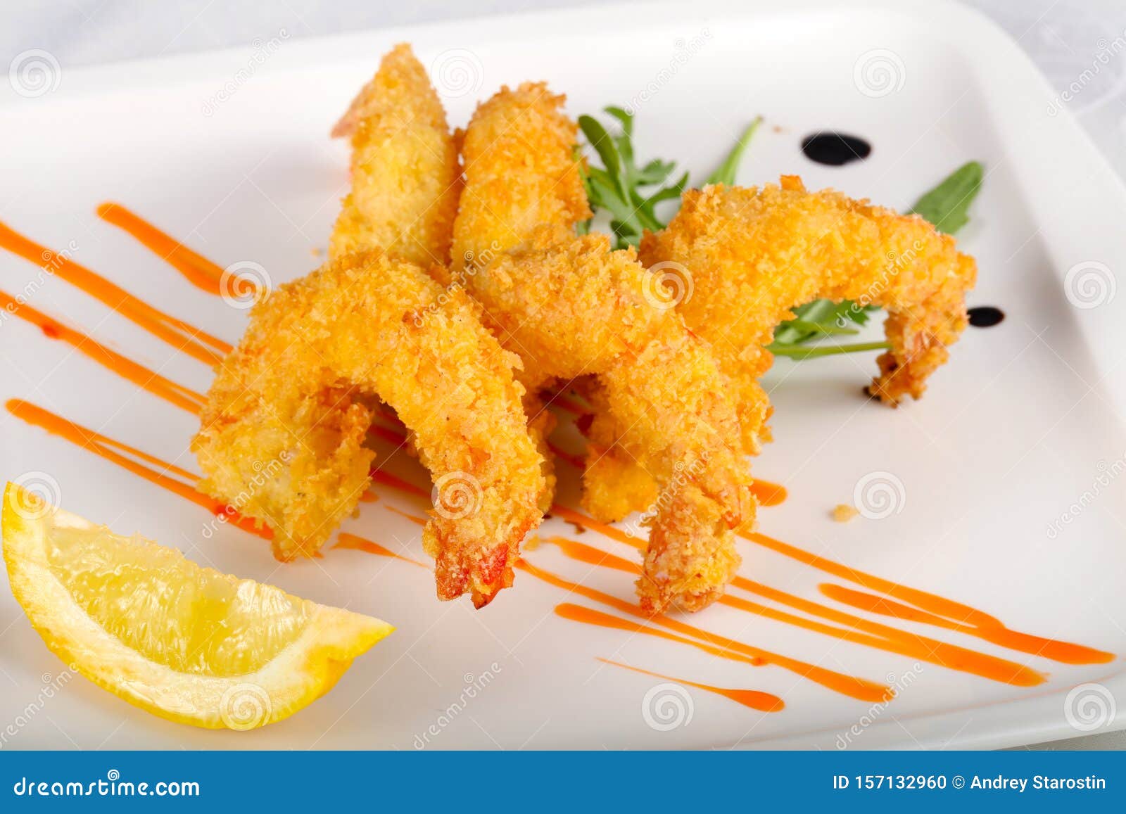 Crispy prawns stock photo. Image of breaded, dish, crumbed - 157132960
